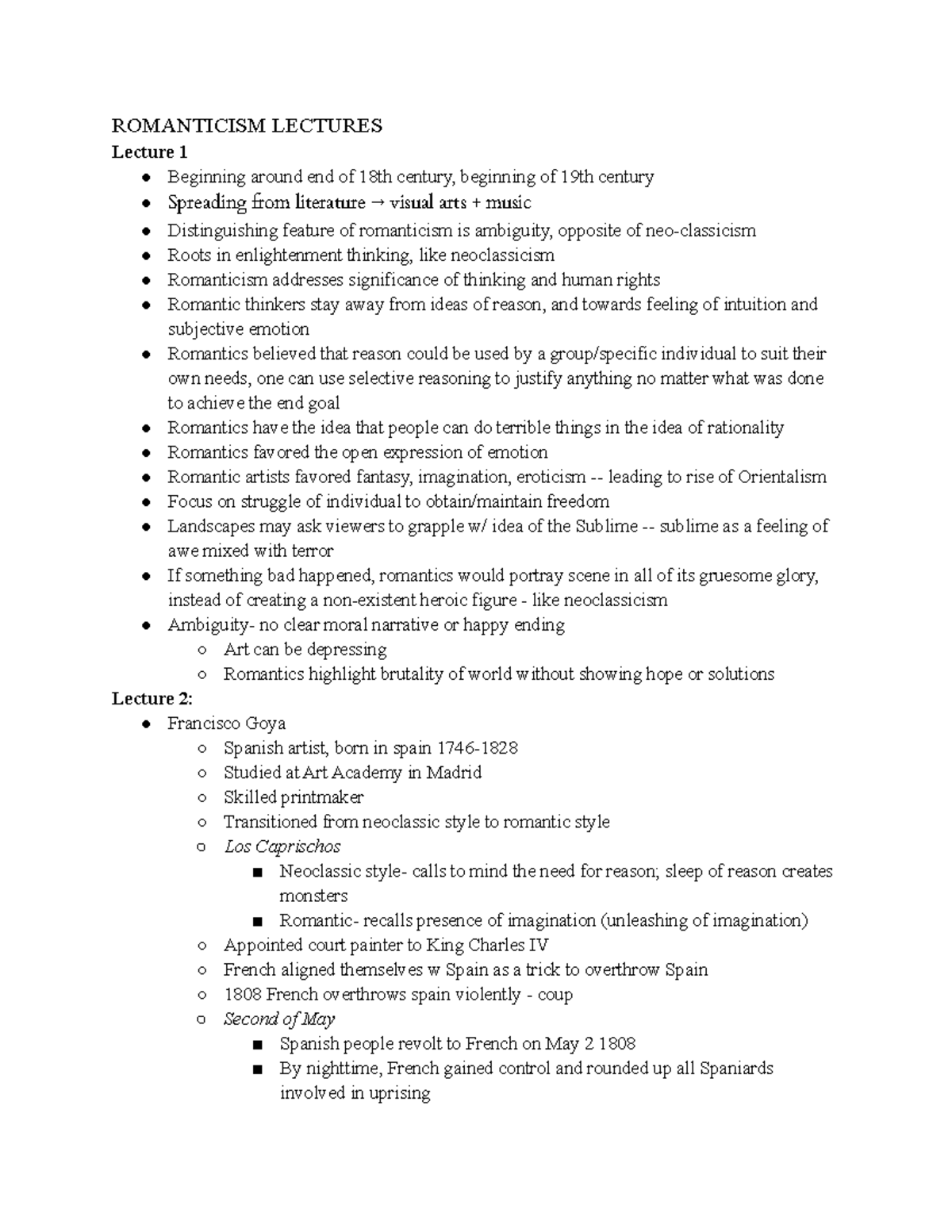 Northern Art History Module 4 Lecture and Reading Notes - ROMANTICISM ...