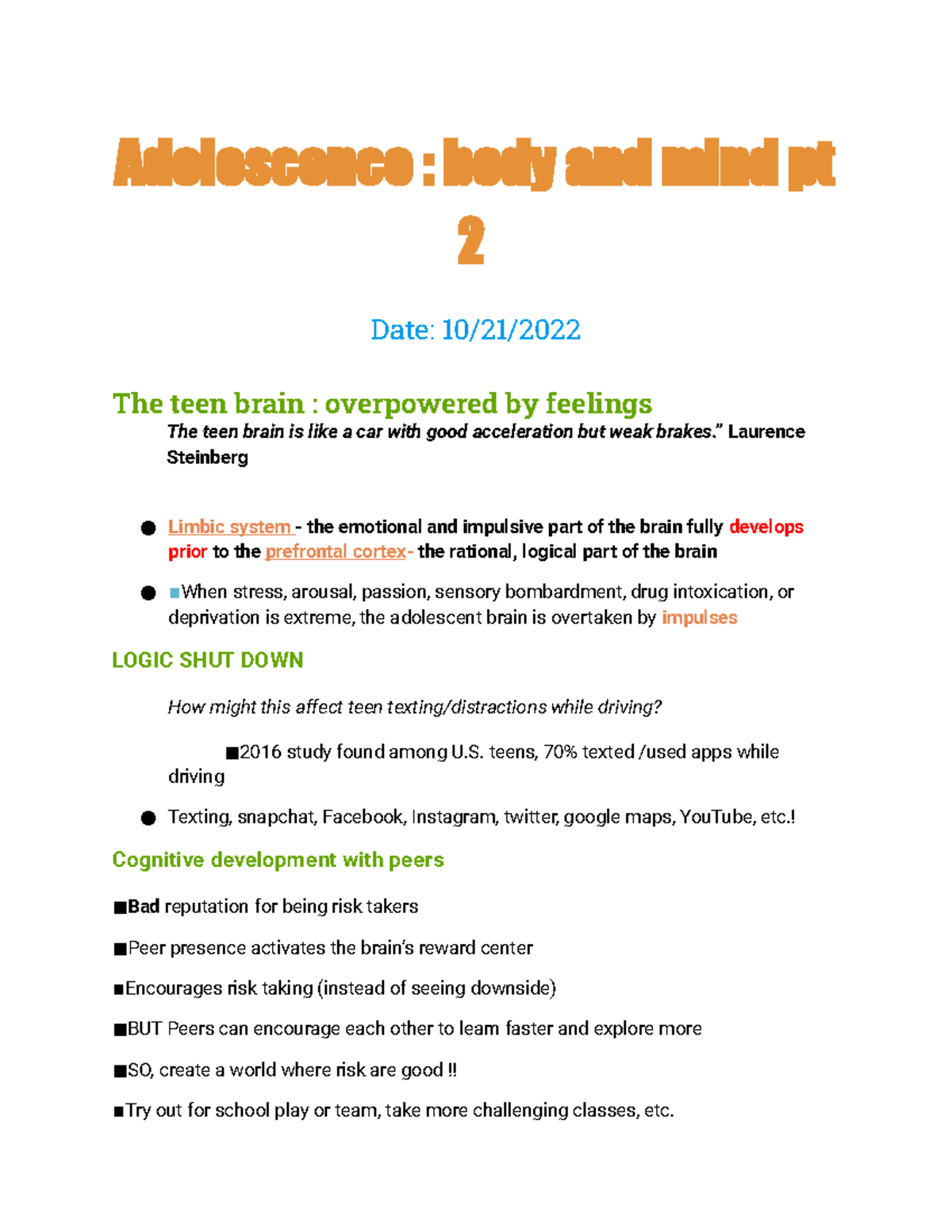 Adolescence body mind pt 2 - Adolescence : body and mind pt 2 Date: 10 ...