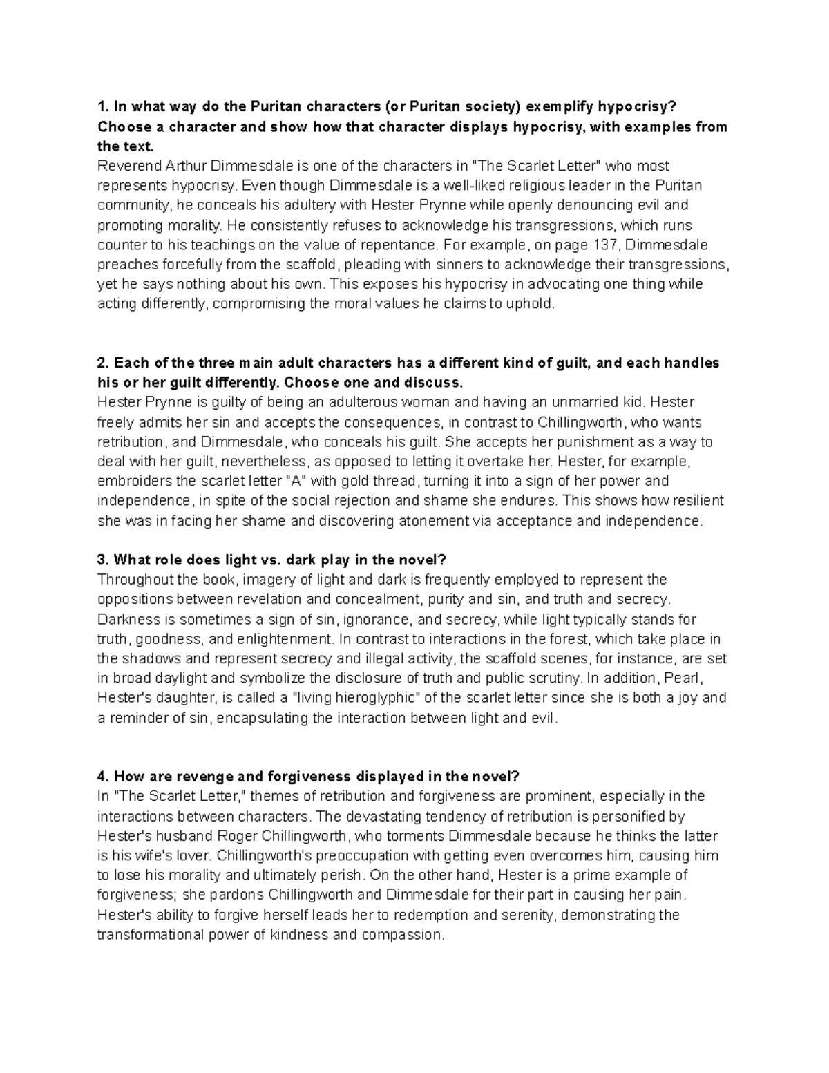 Socratic Seminar Notes - In what way do the Puritan characters (or ...