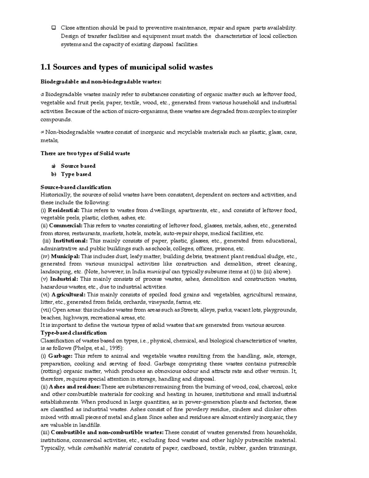 Mod 1 and 2 notes - municipal solid waste - Close attention should be ...