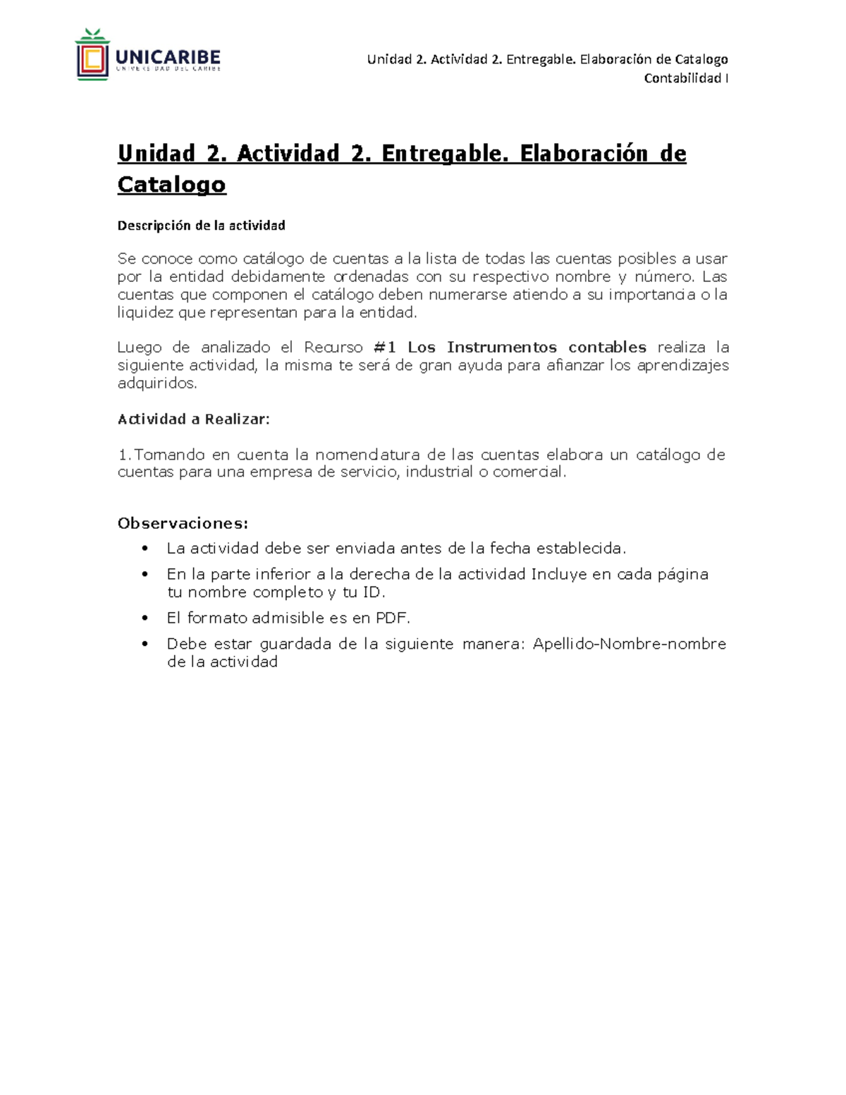 Unidad 2. Actividad 2. Entregable. Elaboración de Catalogo - Unidad 2. Actividad 2. Entregable ...