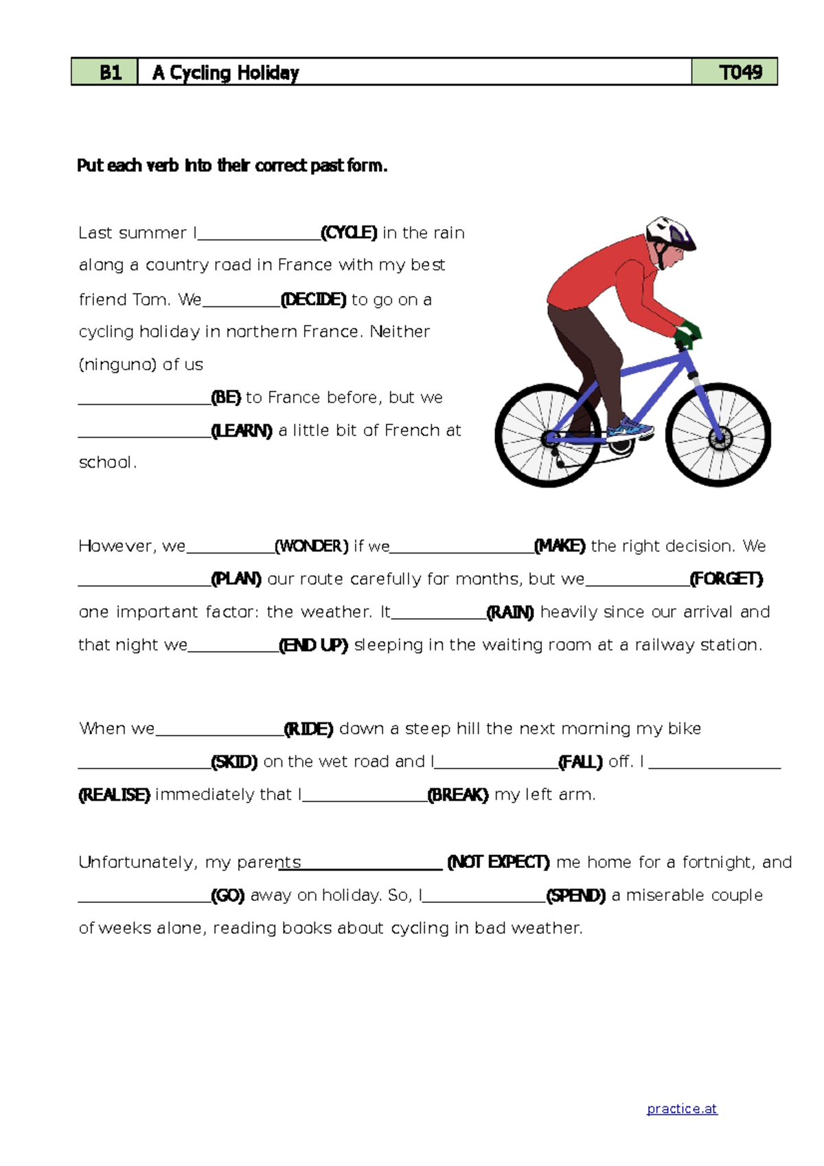Cycling-holiday all verbs in past - B 1 A Cycling Holiday T 049 Put ...