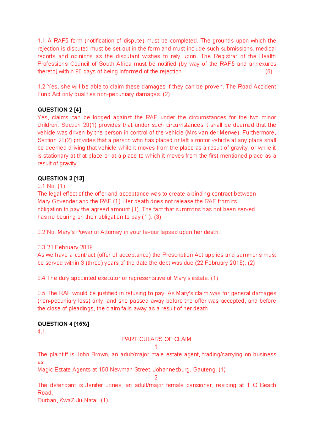 RAF - practice question and answers - 1 A RAF5 form (notification of ...