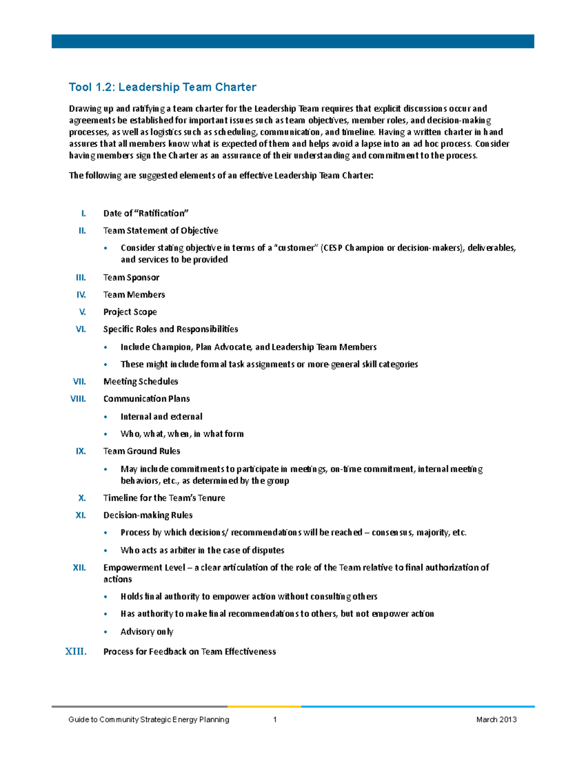 Cesp tool 1-2 leadership team charter - Tool 1: Leadership Team Charter ...