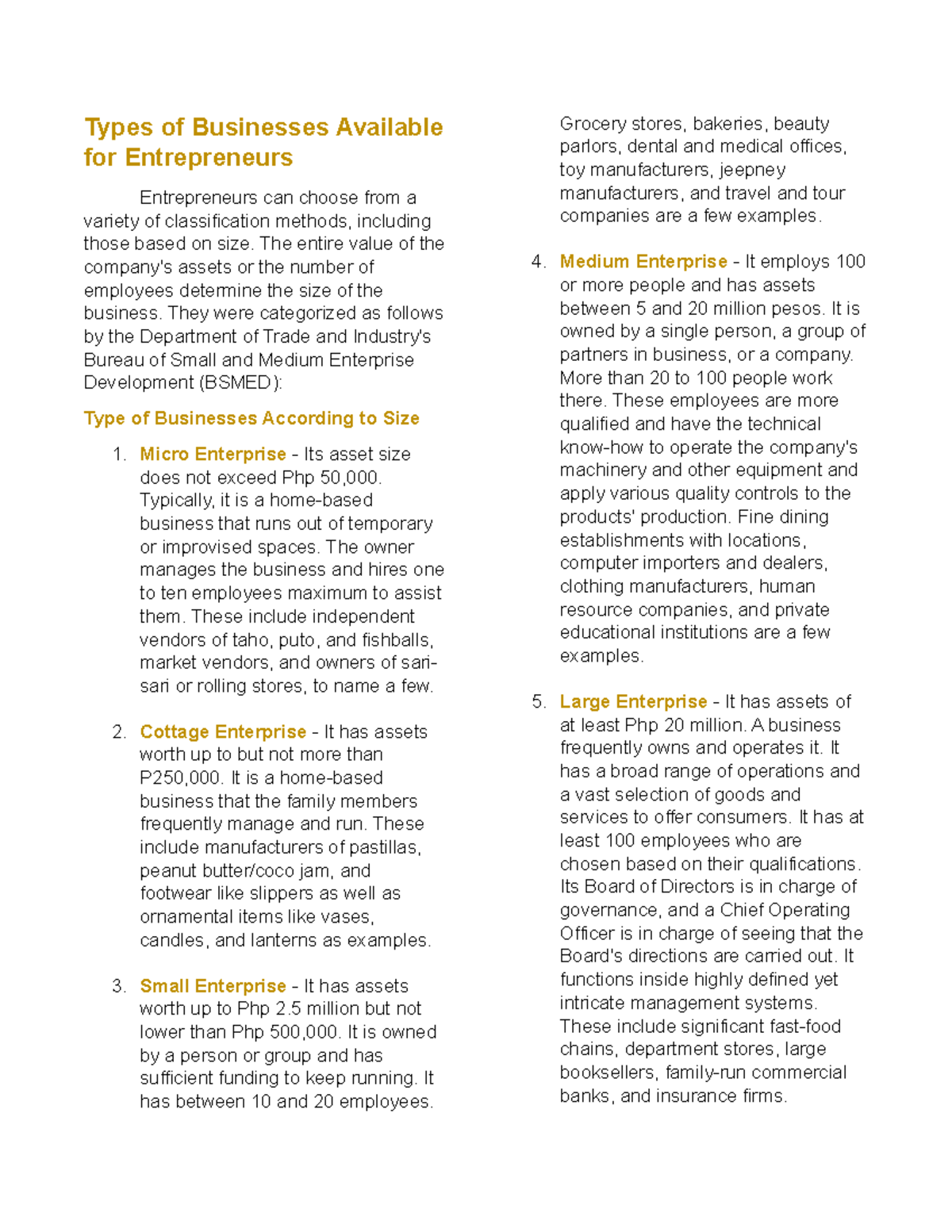 Types of Businesses for Entrepreneurs - Module 3 - Types of Businesses ...