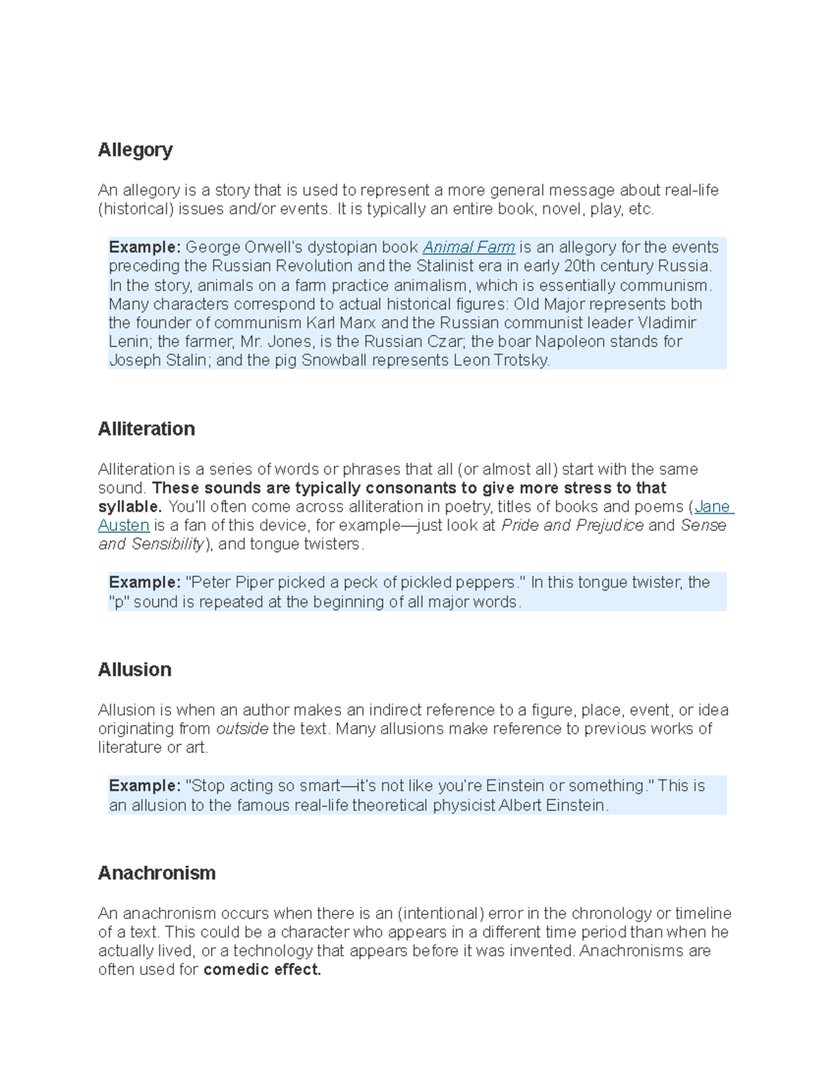 Literary types - Literature of the Modern World Lesson Notes - Allegory ...