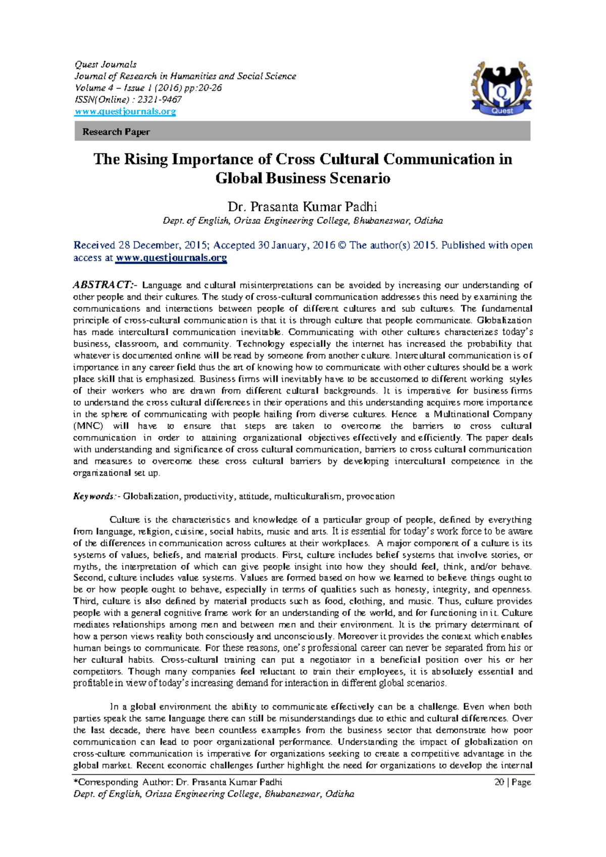 Importance of Cross Cultural Business Communication - Quest Journals ...