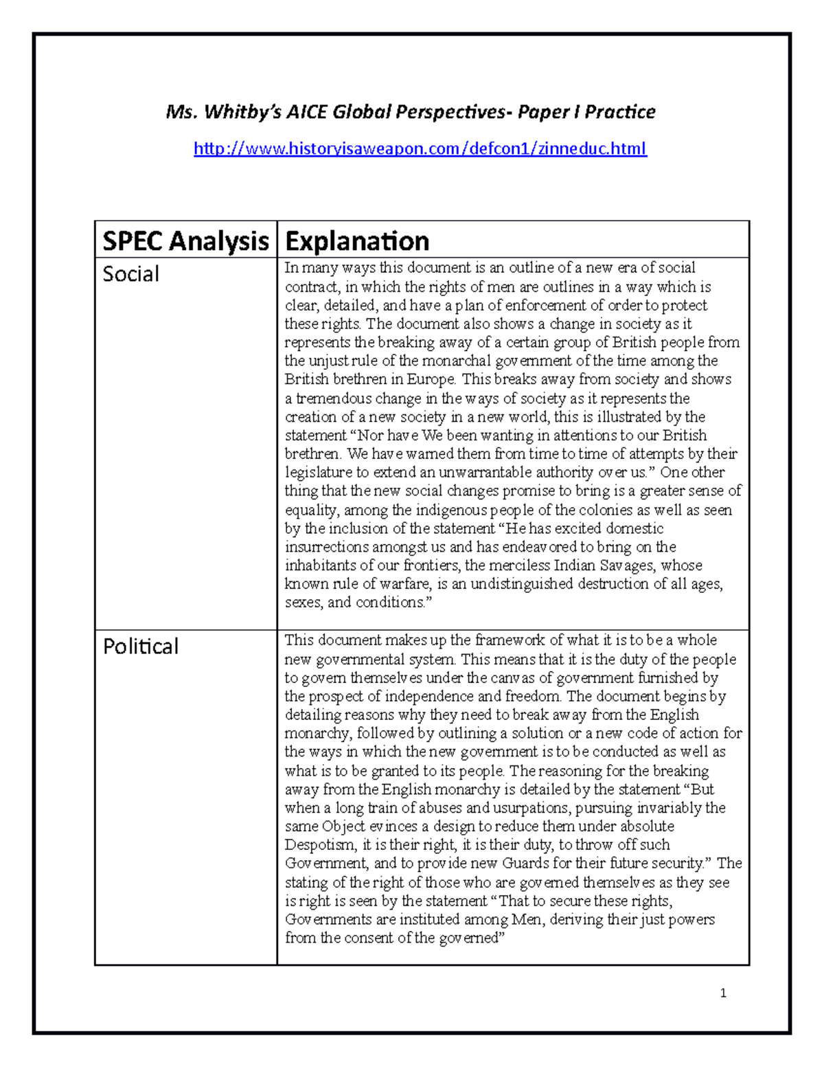 Declaration of Independence Analysis - Ms. Whitby’s AICE Global ...