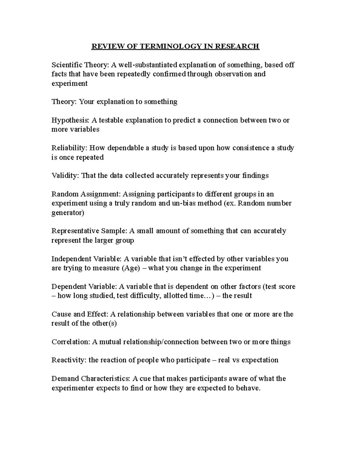 Terminology in Research - REVIEW OF TERMINOLOGY IN RESEARCH Scientific ...