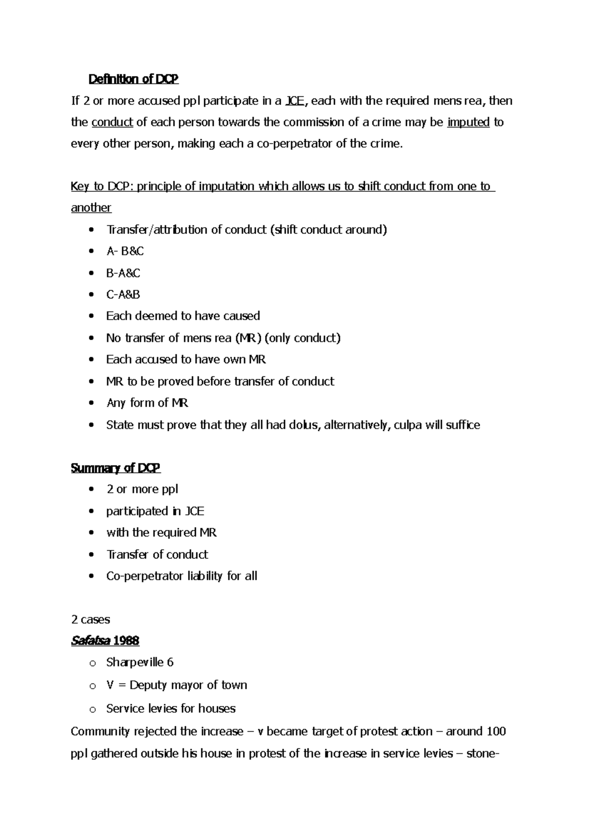 CRL Topic 9 Participation - Definition of DCP If 2 or more accused ppl ...