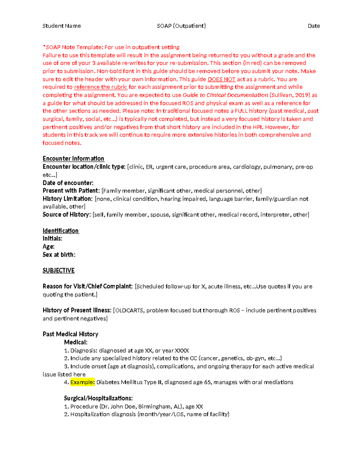SOAP Note Guide - *SOAP Note Template: For use in outpatient setting ...