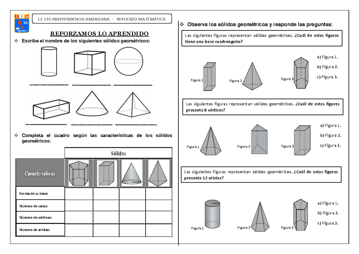 Ficha Aplicativa - matemática Cuerpos Geométricos - REFORZAMOS LO ...