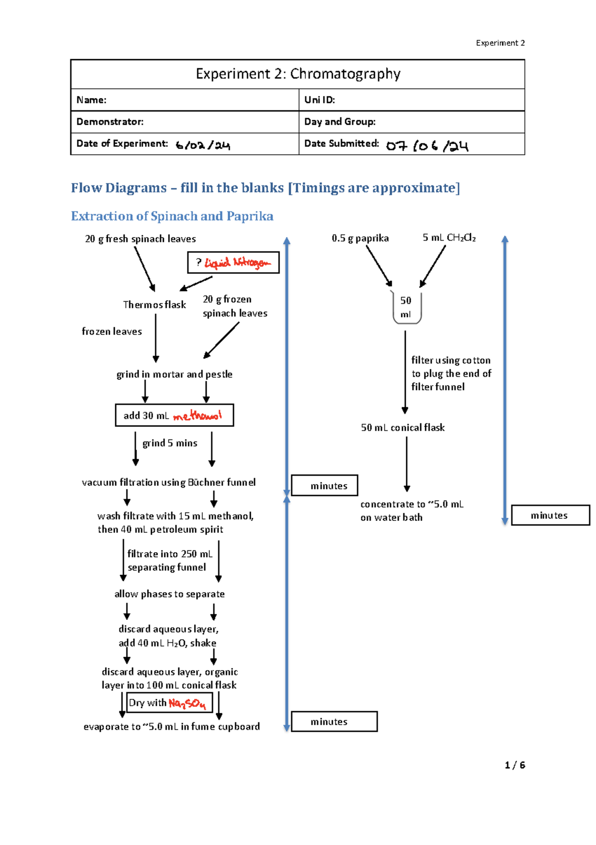 Lab 1 - Experiment 2 : Chromatography Name: Uni ID: Demonstrator: Day and Group: Date of ...