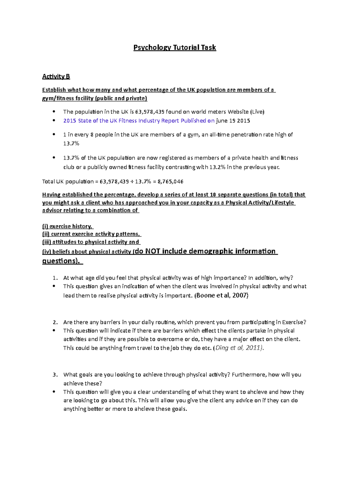 Psychology tutorial task activity - Psychology Tutorial Task Activity B ...