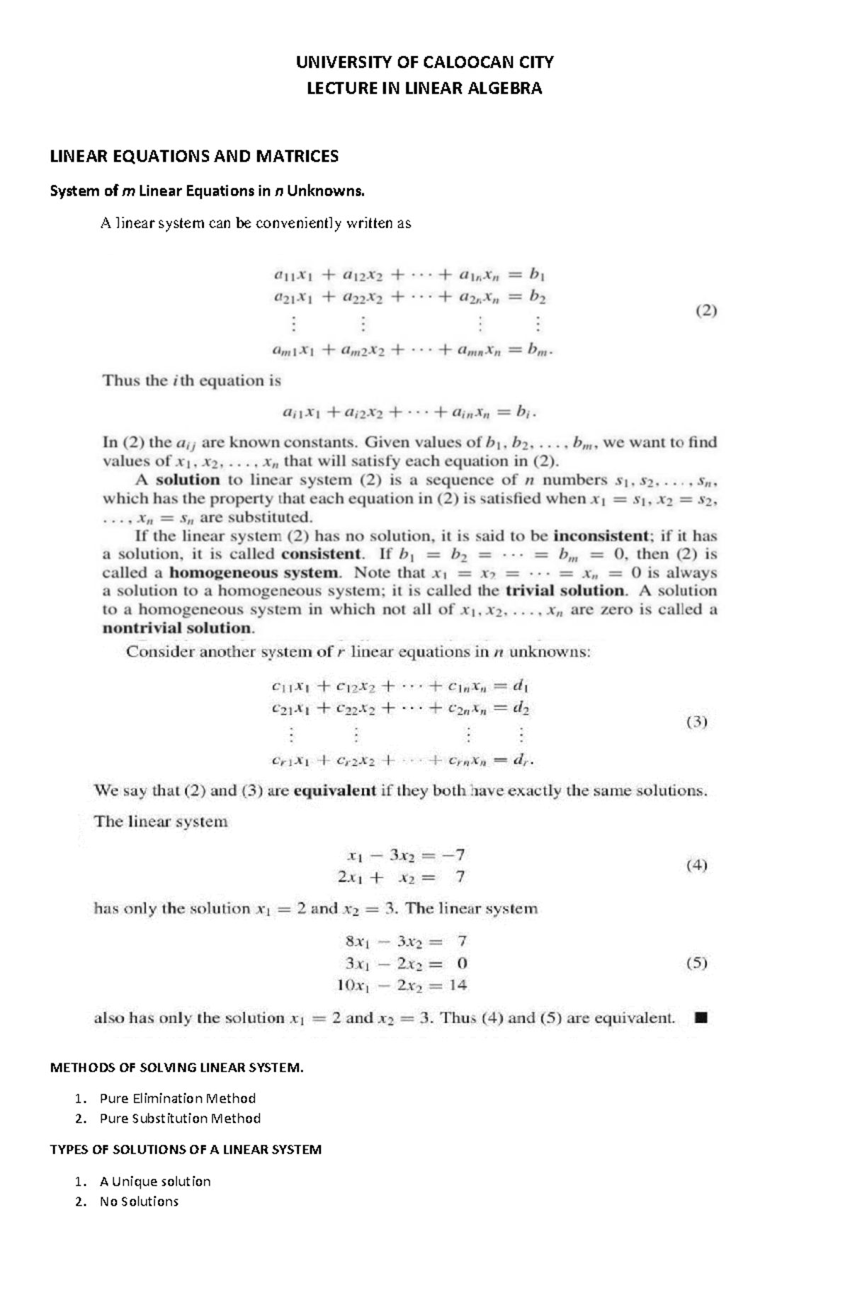 Solving-Linear-System - Civil Engineering - UNIVERSITY OF CALOOCAN CITY ...