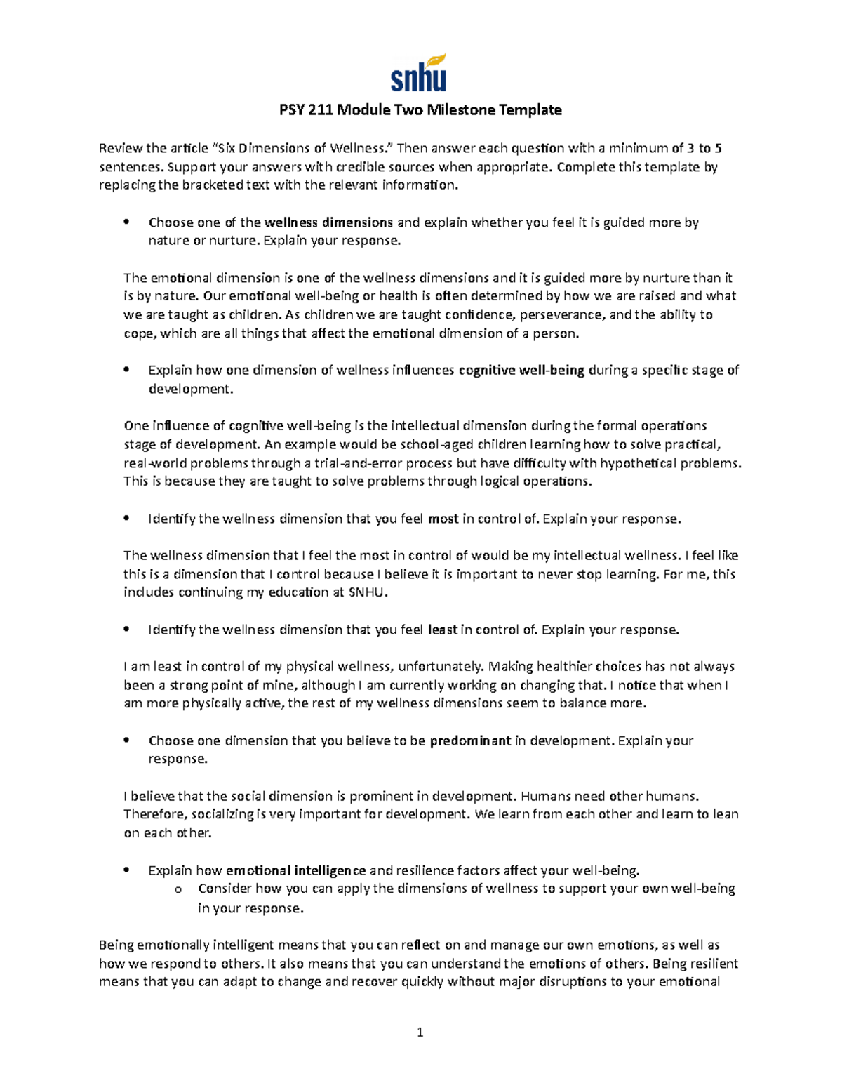 PSY 211 Milestone Two - PSY 211 Module Two Milestone Template Review ...