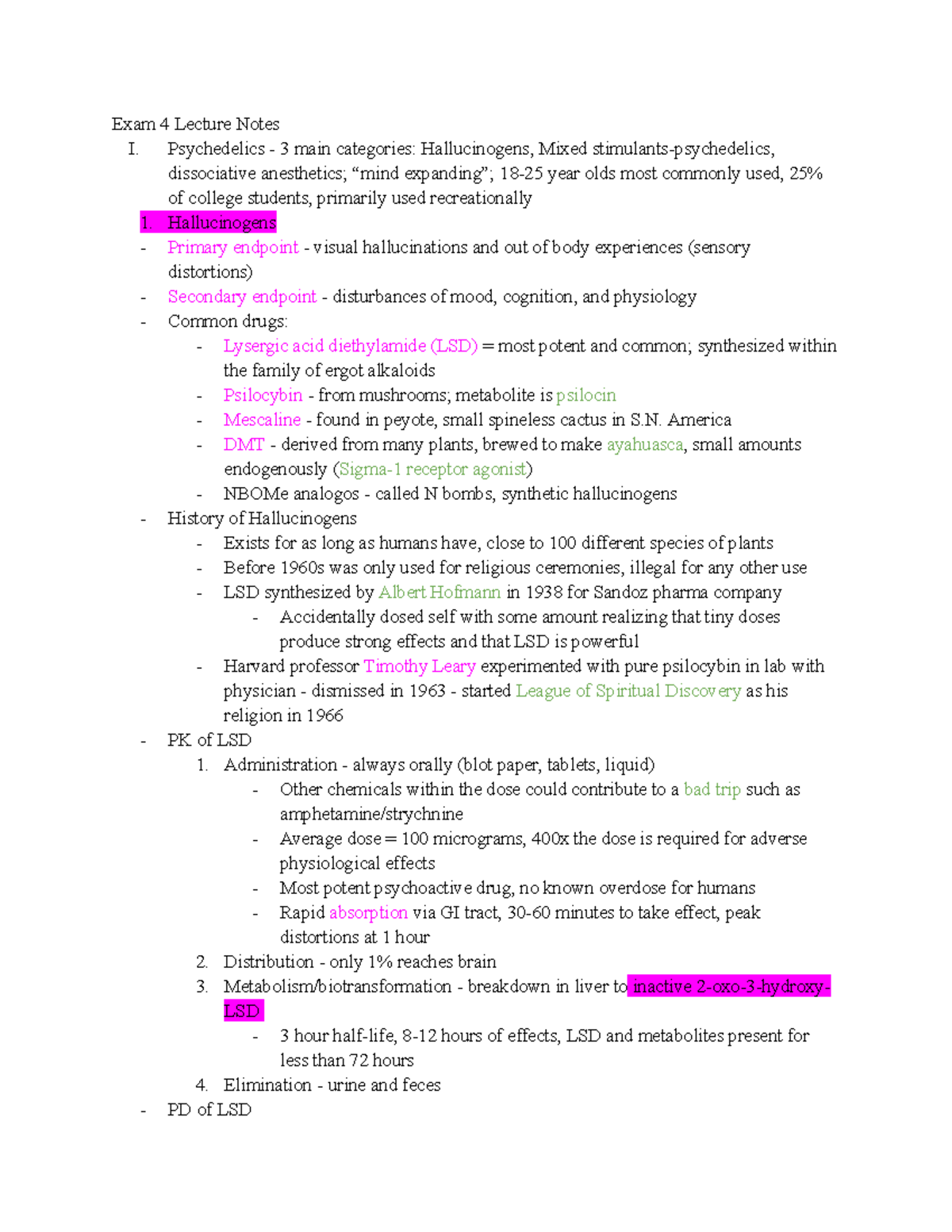 Exam 4 Lecture Notes - Prof Dr. Hayes - Exam 4 Lecture Notes I ...