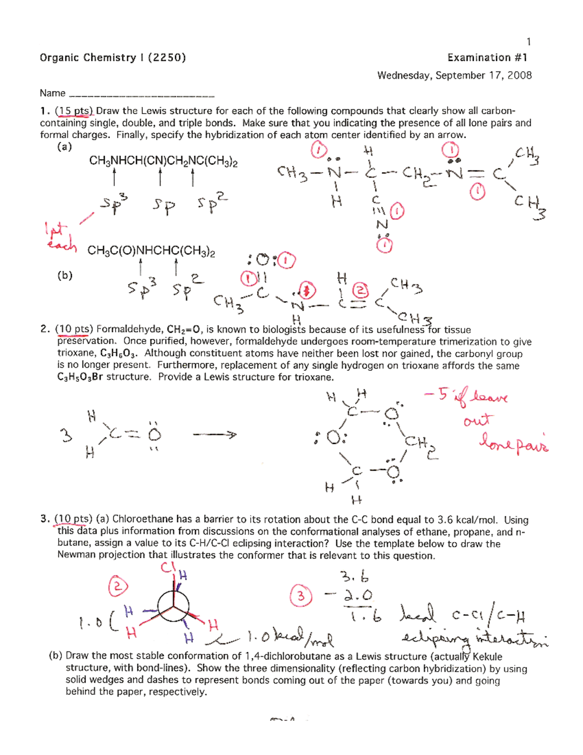 Organic Chem test 1 answers - CHEM 2250 - Studocu