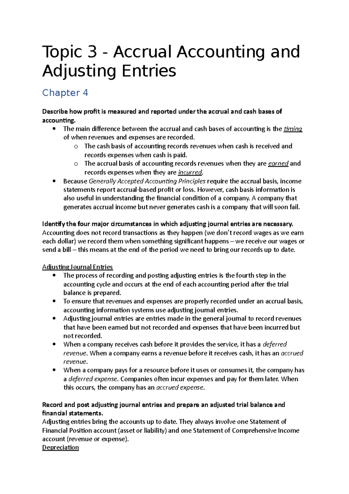 Accrual Accounting and Adjusting Summary - Topic 3 - Accrual Accounting ...