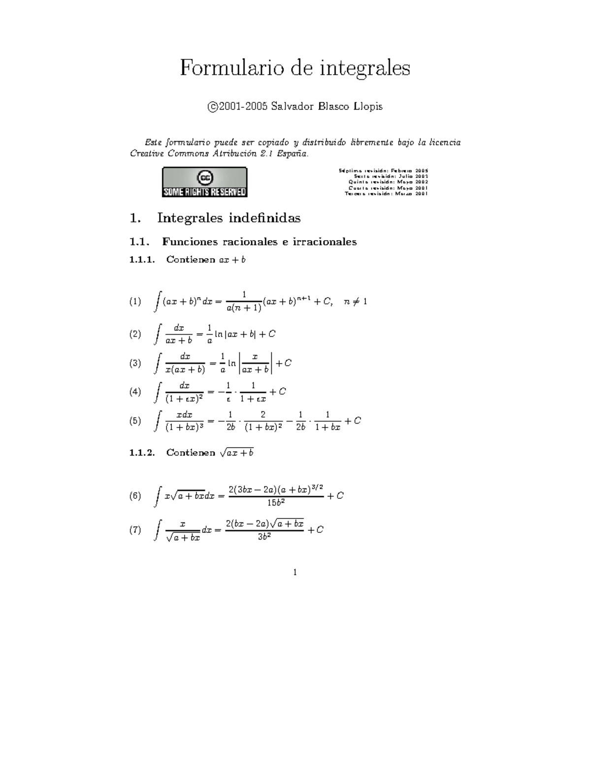 Tabla de integrales completa - Formulario de integrales © c2001-2005 ...