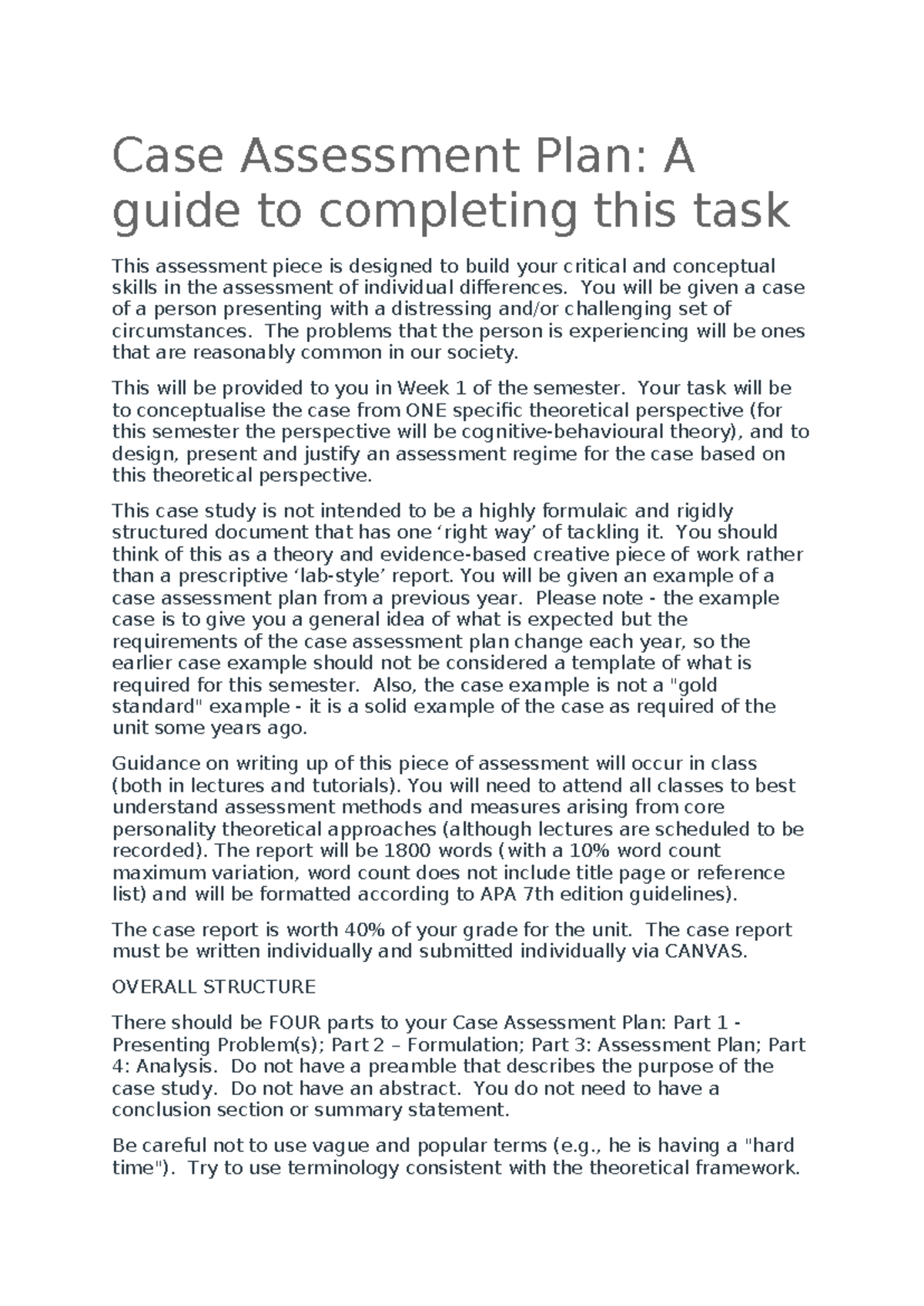 Case Assessment Plan - Assesment guide - Case Assessment Plan: A guide ...