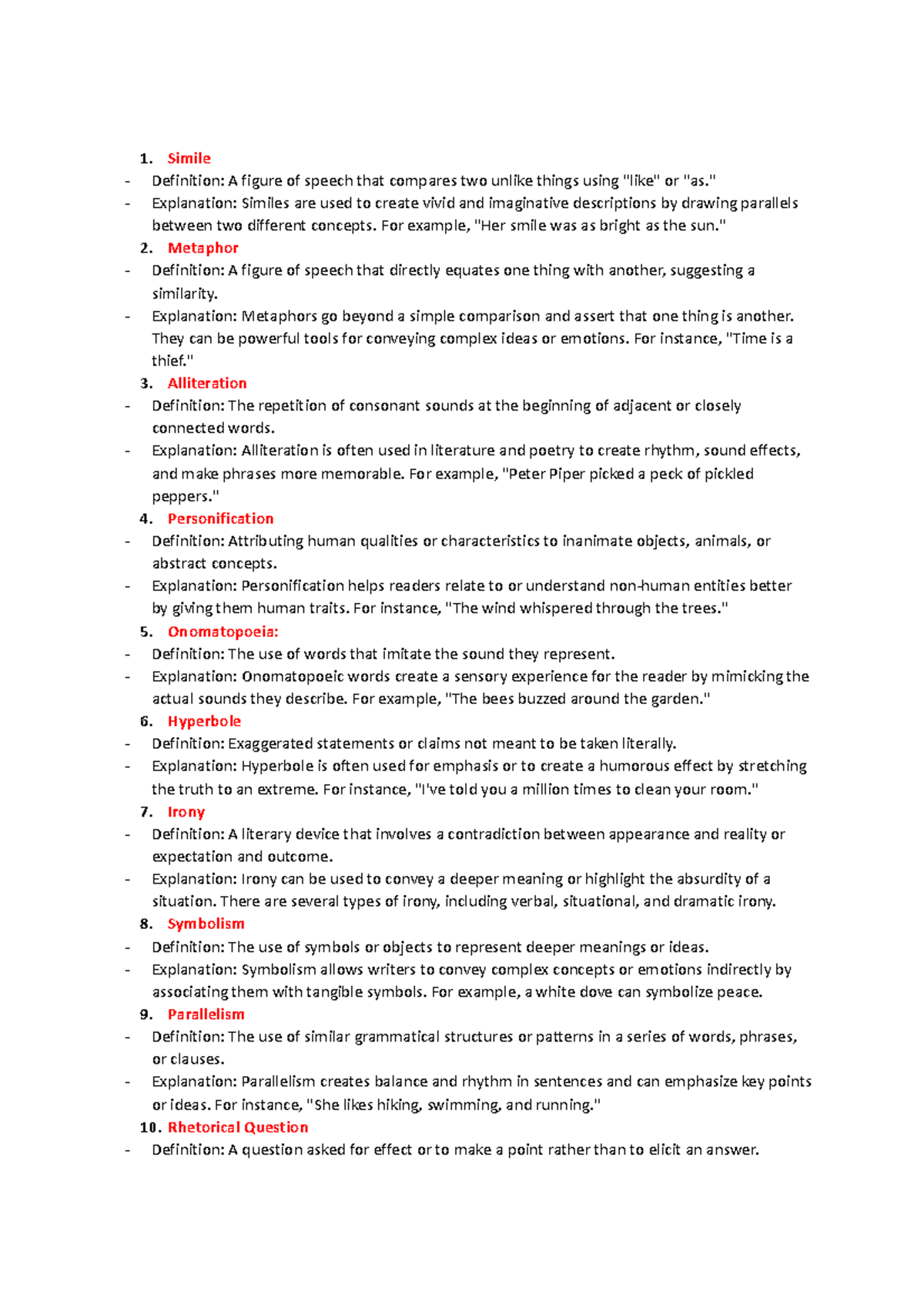Year 11 Subject Selection Definitons Simile Definition A Figure Of