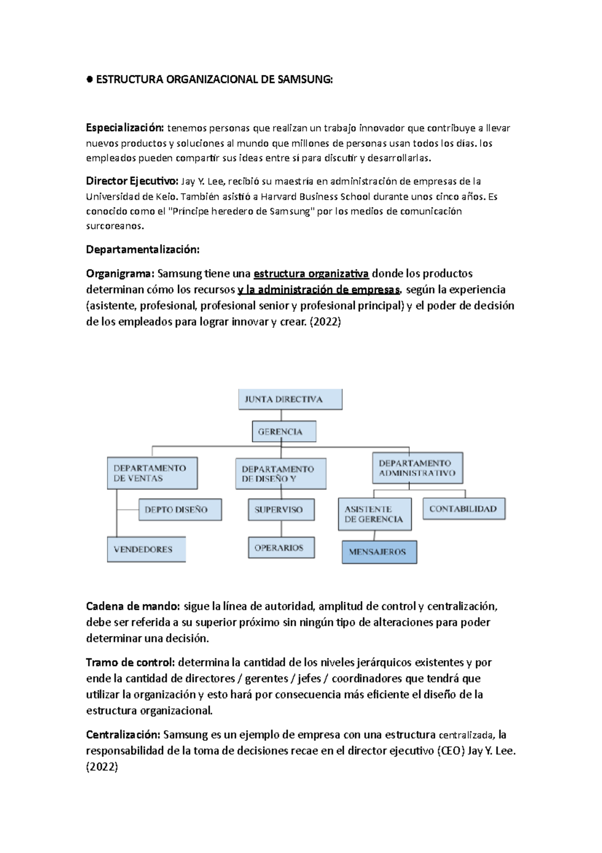 Estructura Organizacional DE Samsung - ESTRUCTURA ORGANIZACIONAL DE SAMSUNG: Especialización ...