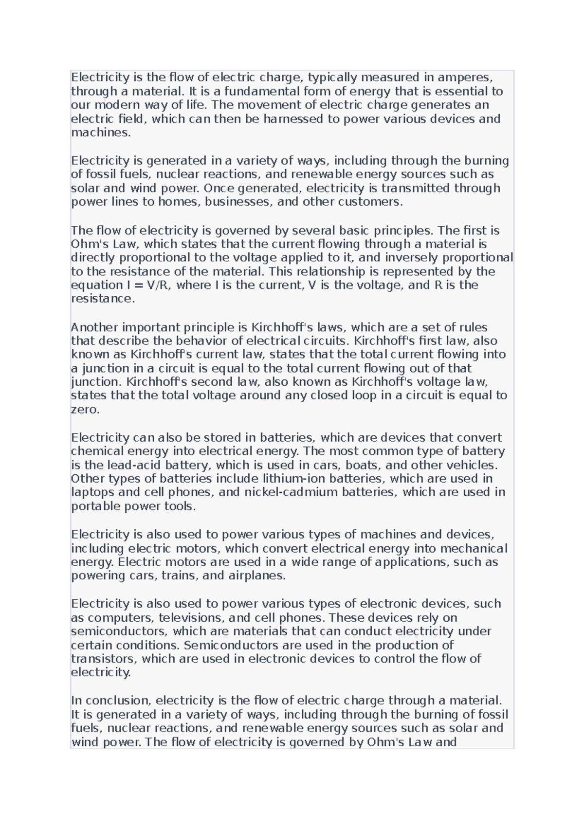 19 - study - Electricity is the flow of electric charge, typically ...