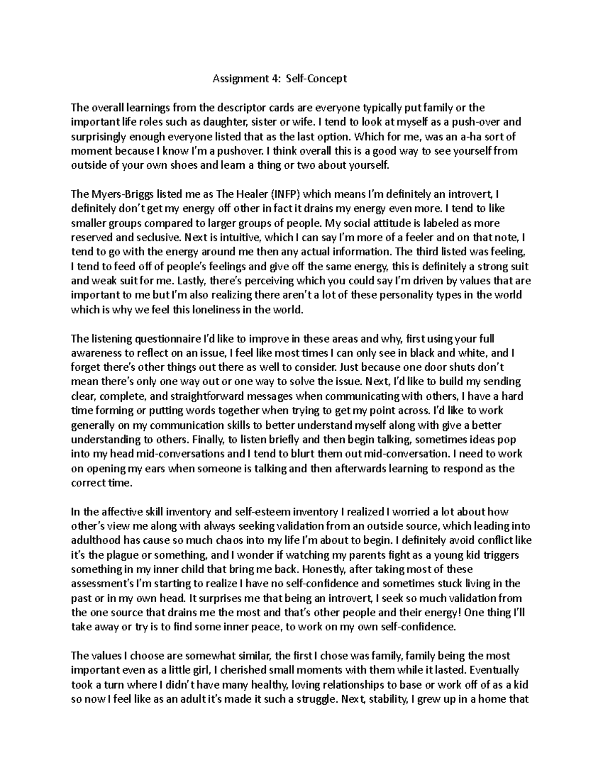 Assignment 4- CMST - CMST 210 - Assignment 4: Self-Concept The overall ...