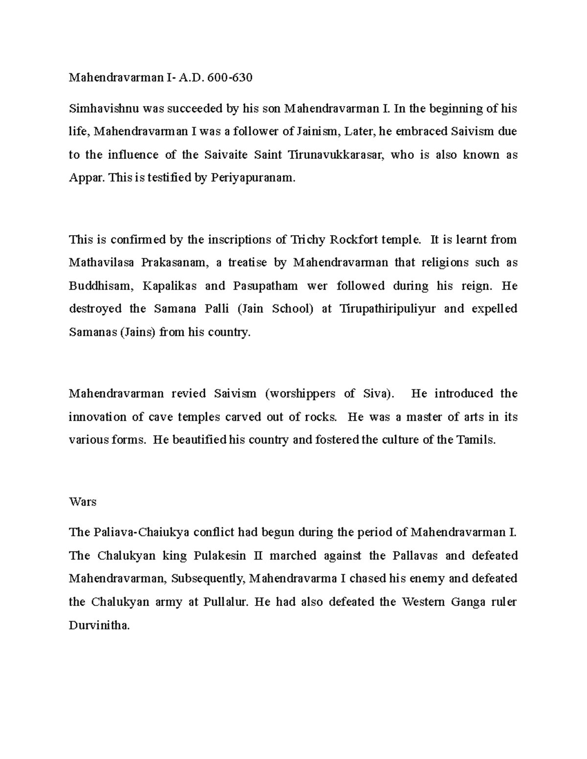 Mahendravarman I - About the pallava king mahindravarman ...