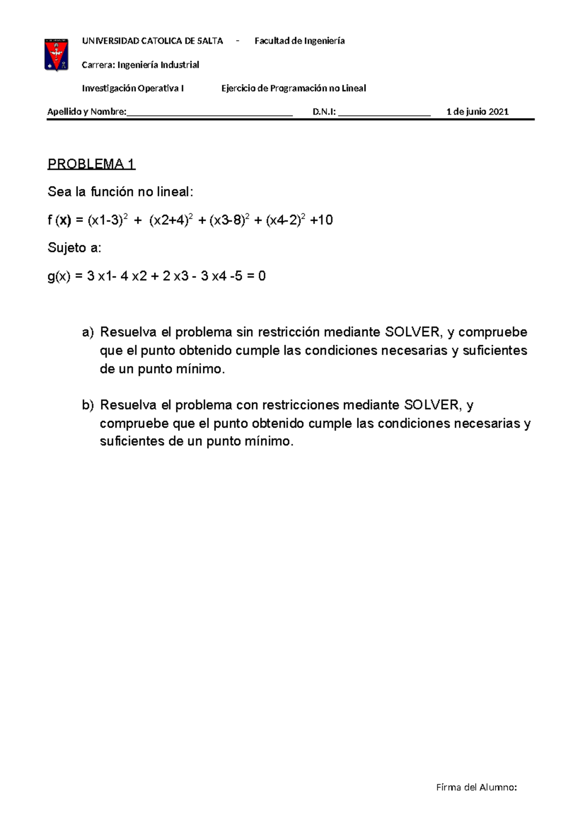 Programación no lineal 2021 - UNIVERSIDAD CATOLICA DE SALTA - Facultad ...