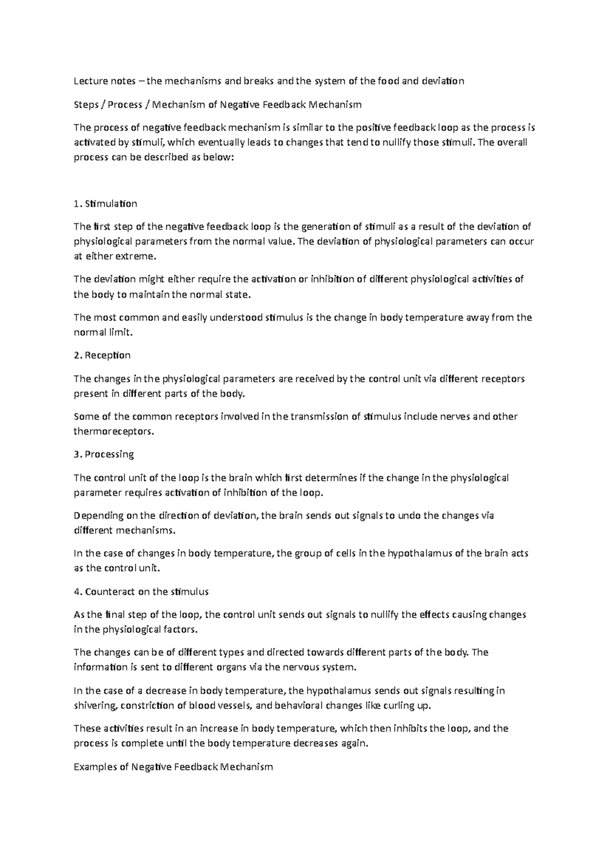 Lecture notes – the mechanisms and breaks and the system of the food ...