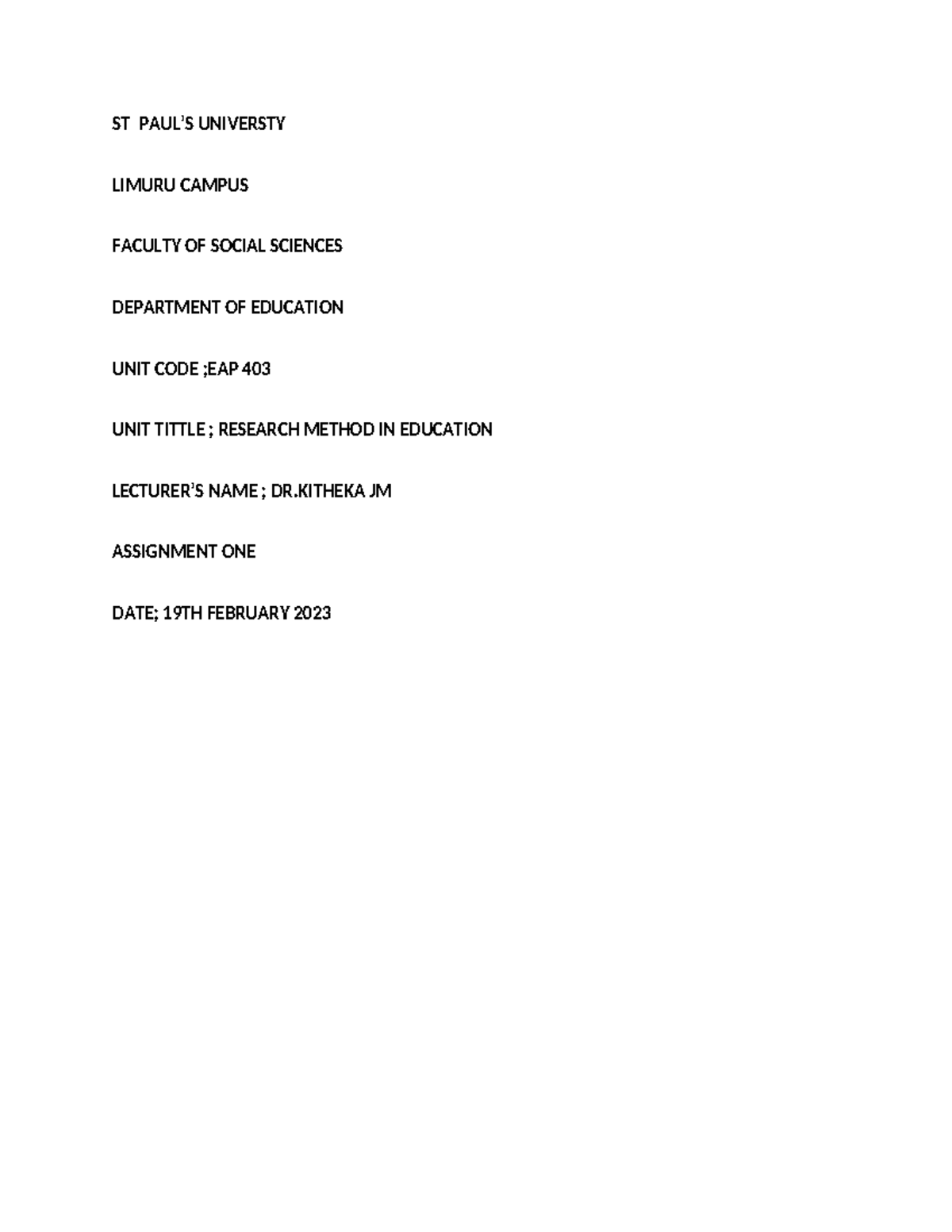 Research methods - ST PAUL’S UNIVERSTY LIMURU CAMPUS FACULTY OF SOCIAL ...