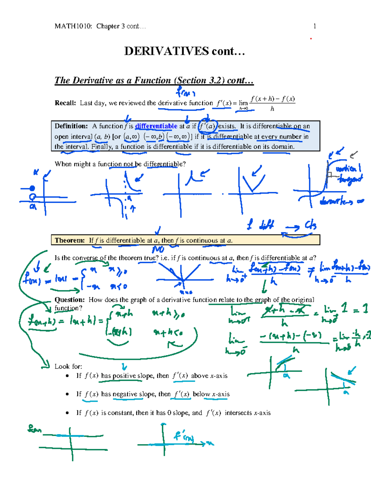 Mod7 derivdiffrulestrig Class notes - DERIVATIVES cont... The ...