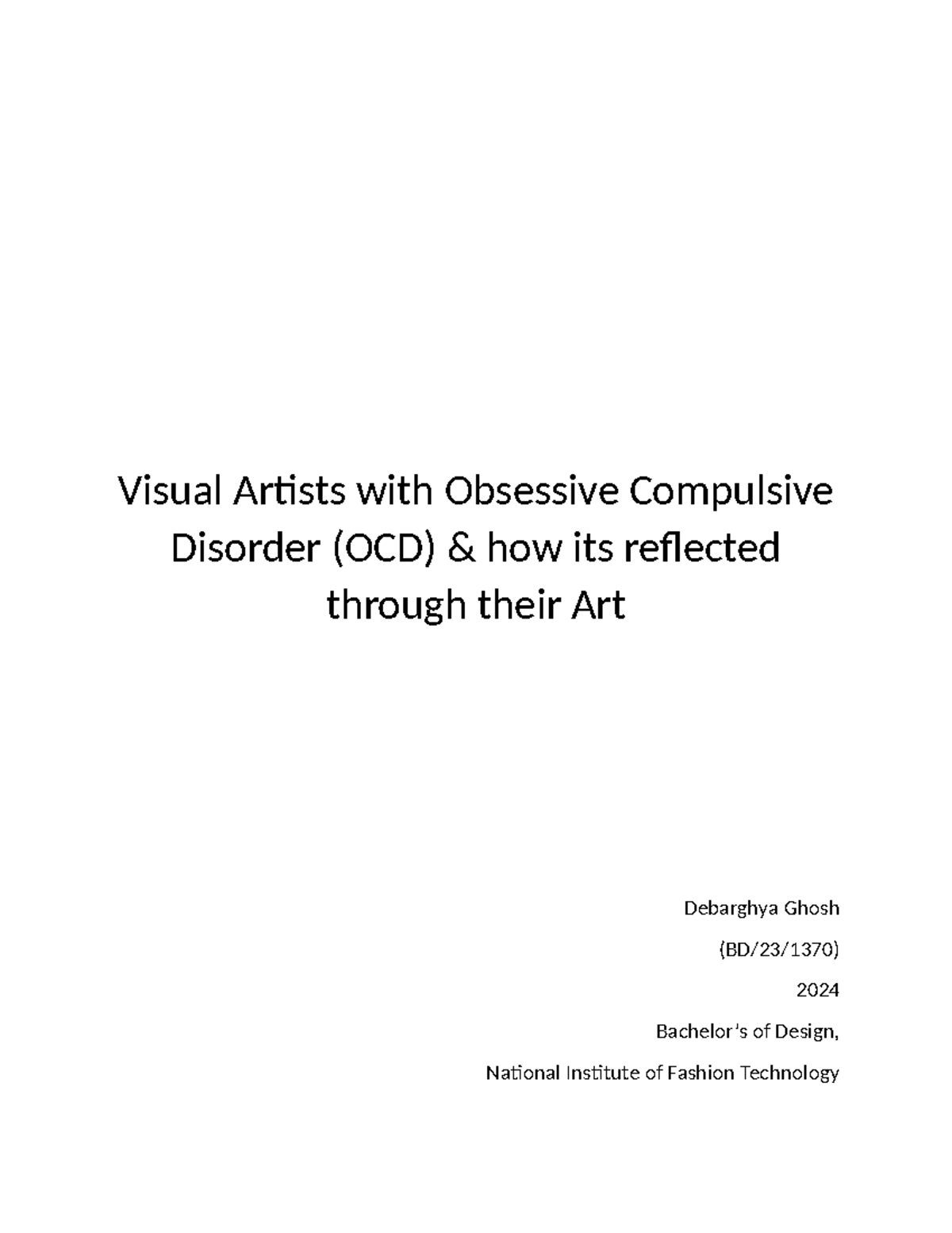 (Final Report) Visual Artists with Obsessive Compulsive Disorder ...