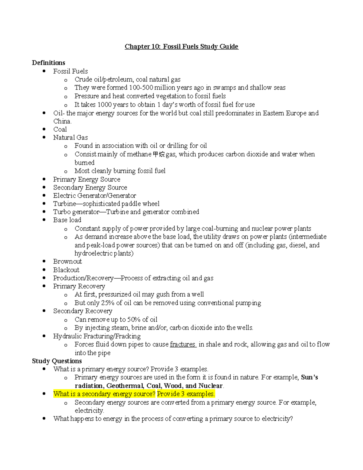 EVR2001 Chapter 10 - Lecture notes 10 - Chapter 10: Fossil Fuels Study ...