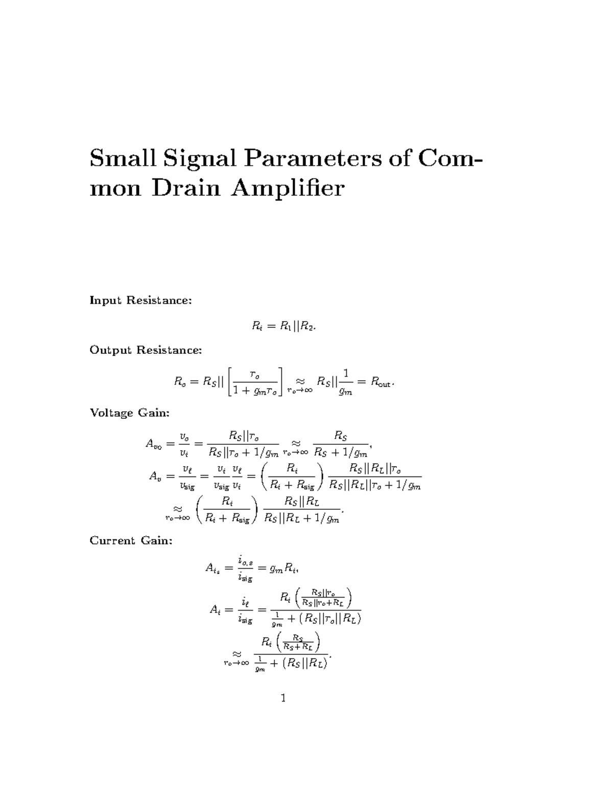 Small Signal Parameters of Common Drain Amplifier - Signals and Systems ...