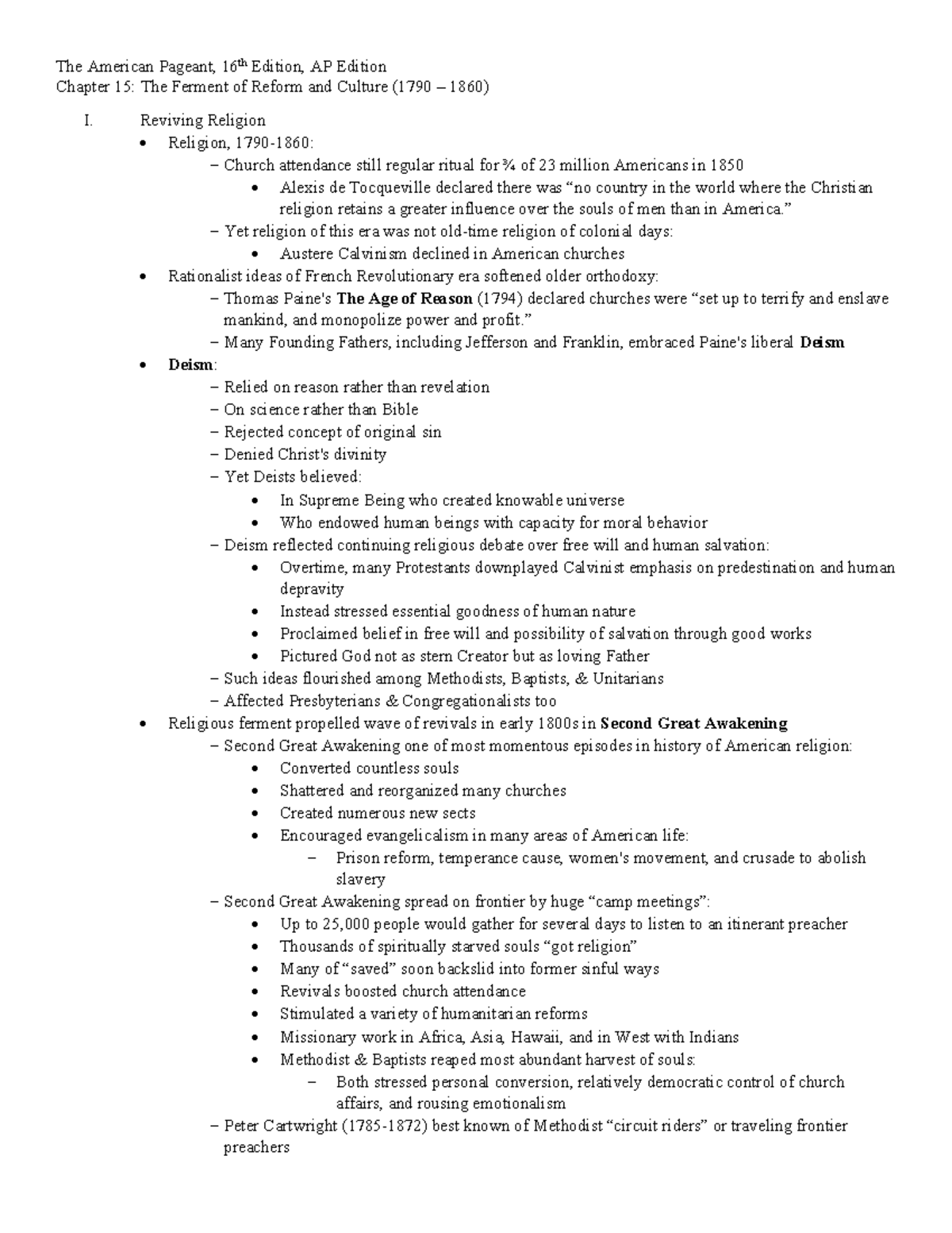 Chapter 15 - The Ferment of Reform and Culture - Reviving Religion ...