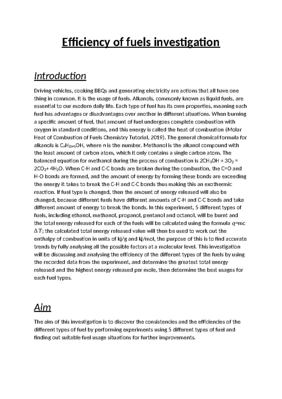 Efficiency of fuels investigation - Efficiency of fuels investigation ...