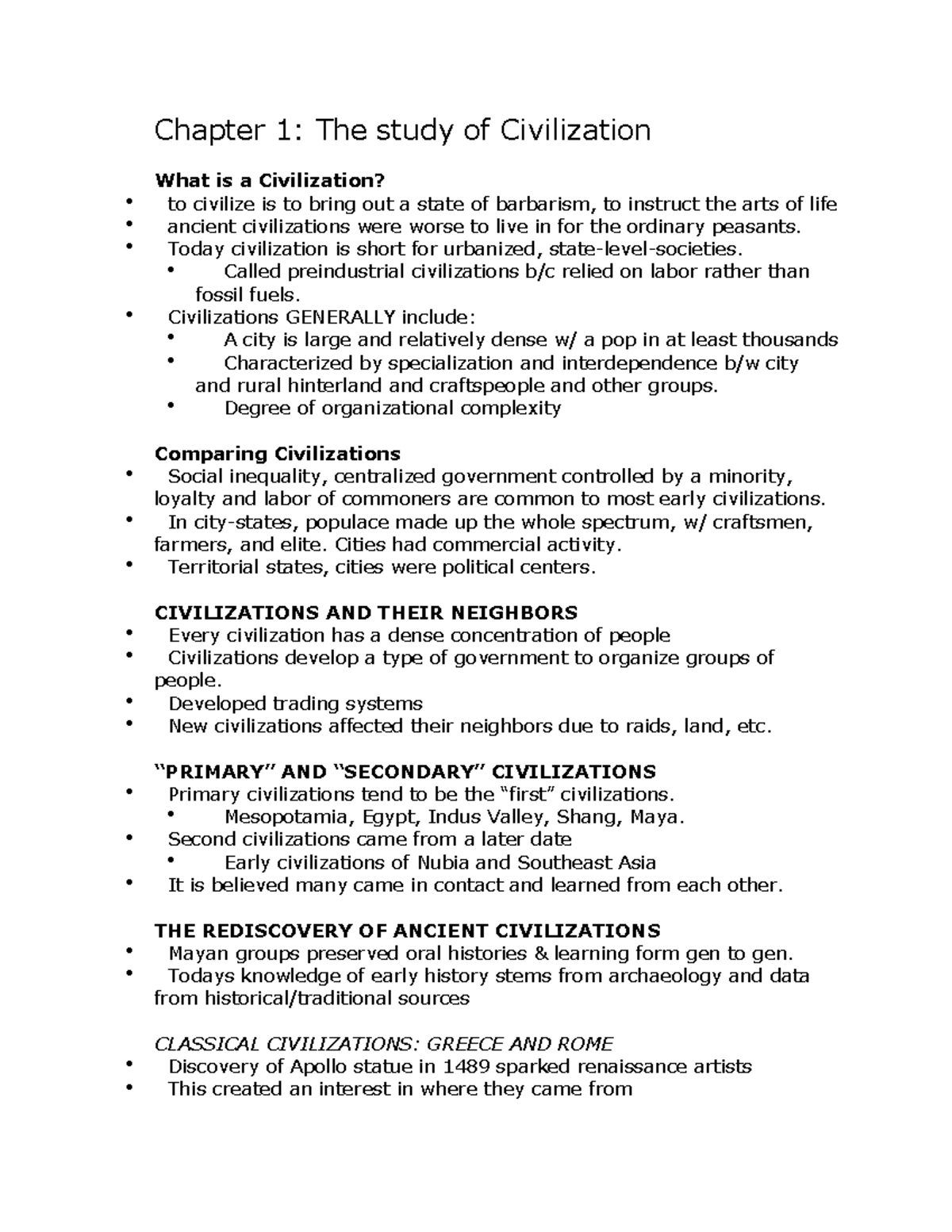 chapter 1 notes - Chapter 1: The study of Civilization What is - Studocu