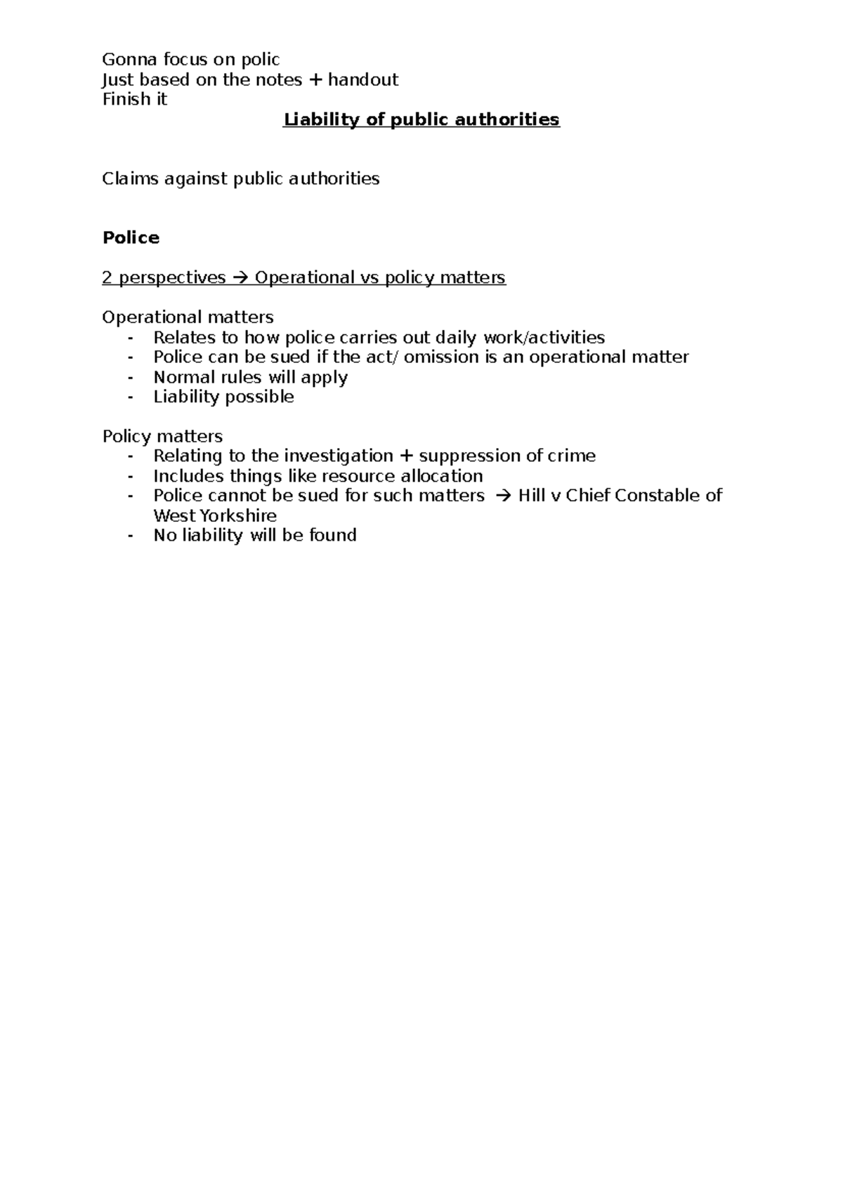 Supplement - Gonna focus on polic Just based on the notes + handout ...