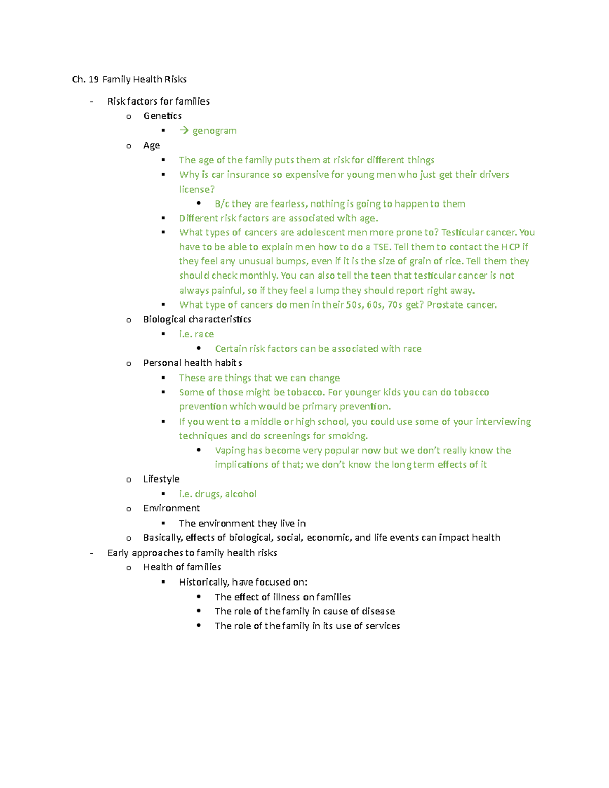 Final Exam Study Guide Population Health - Ch. 19 Family Health Risks ...