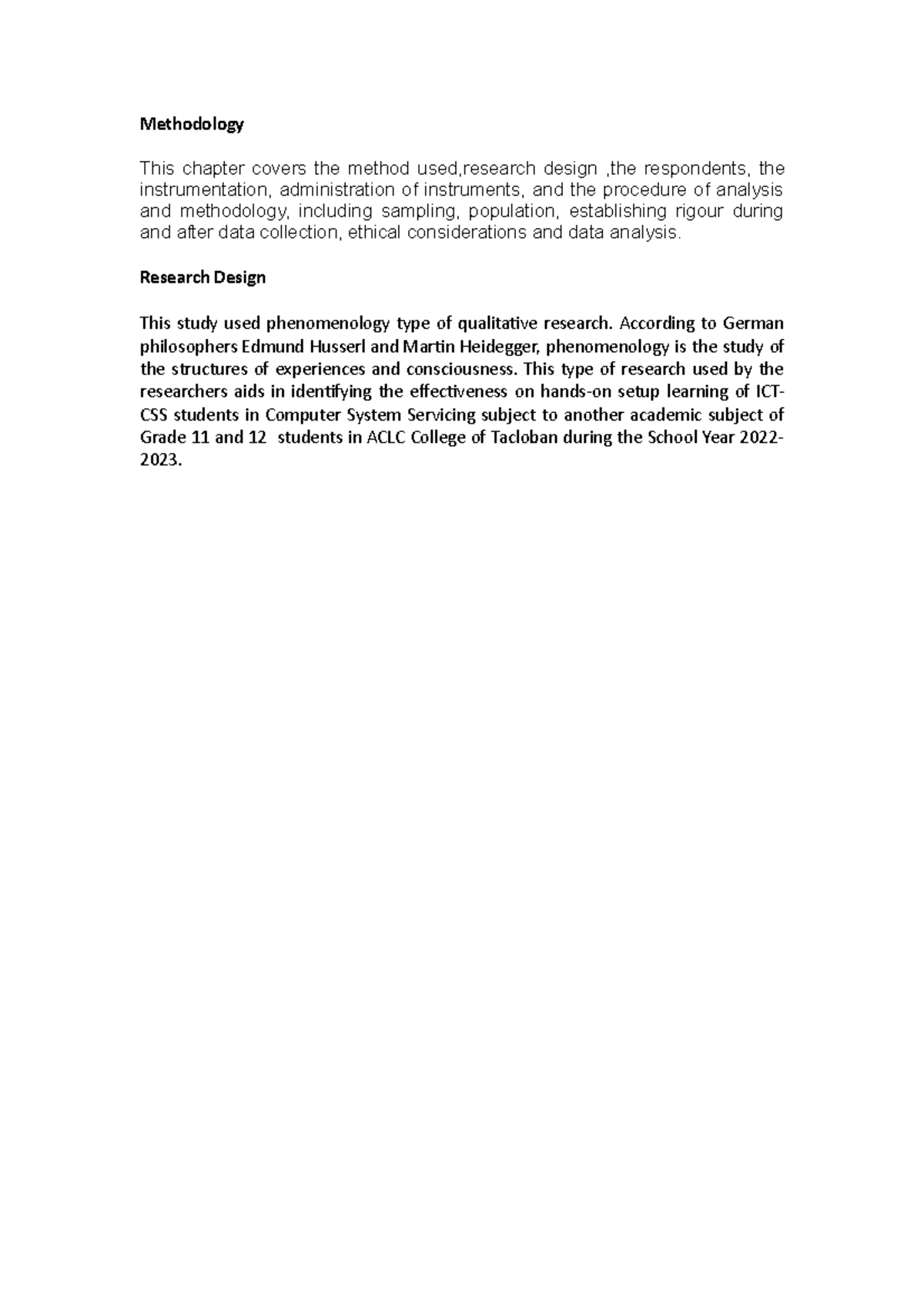 Methodology and resaearch design chap 3 - Methodology This chapter ...