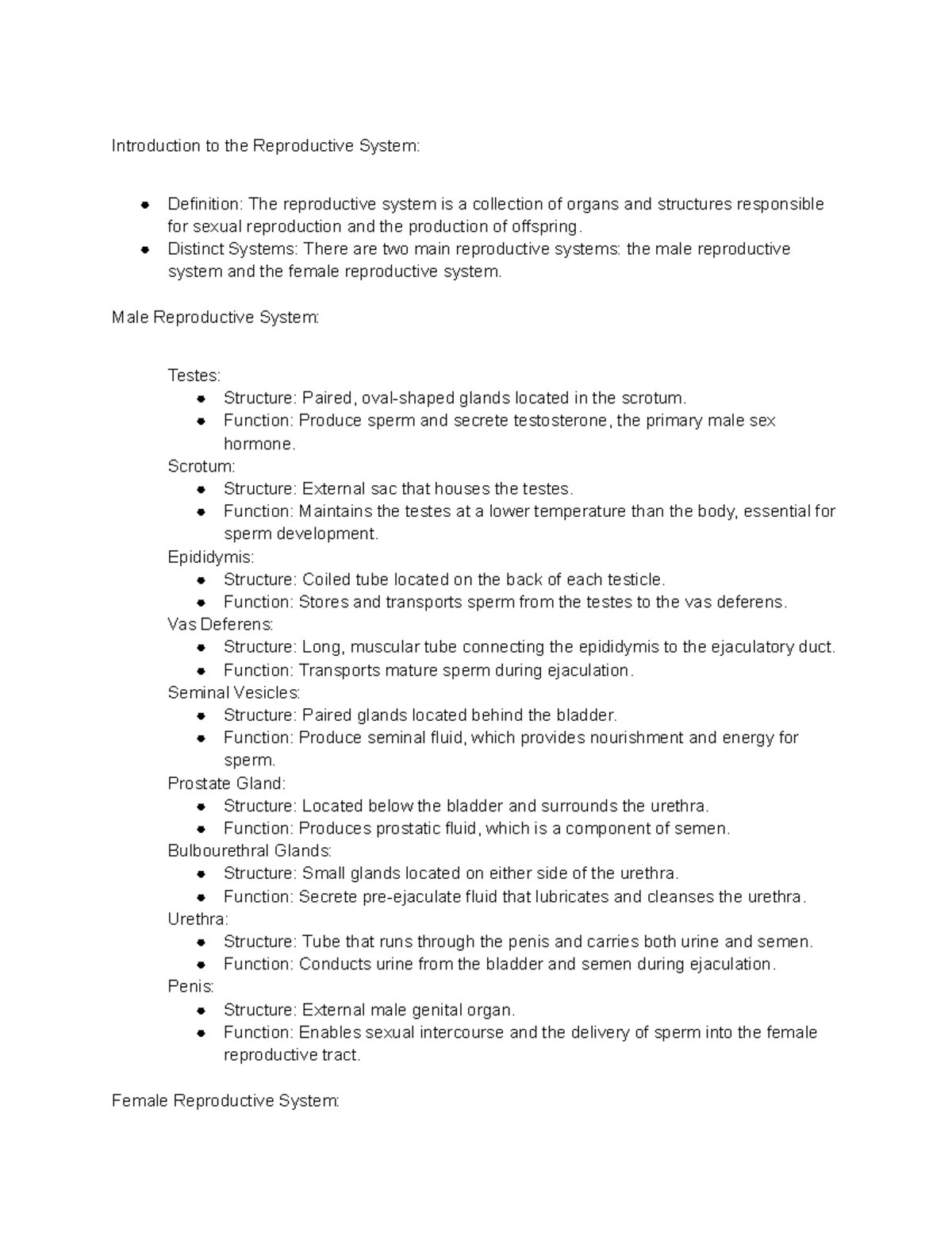 Introduction to the Reproductive System - BIO 3200 - Wayne State - Studocu
