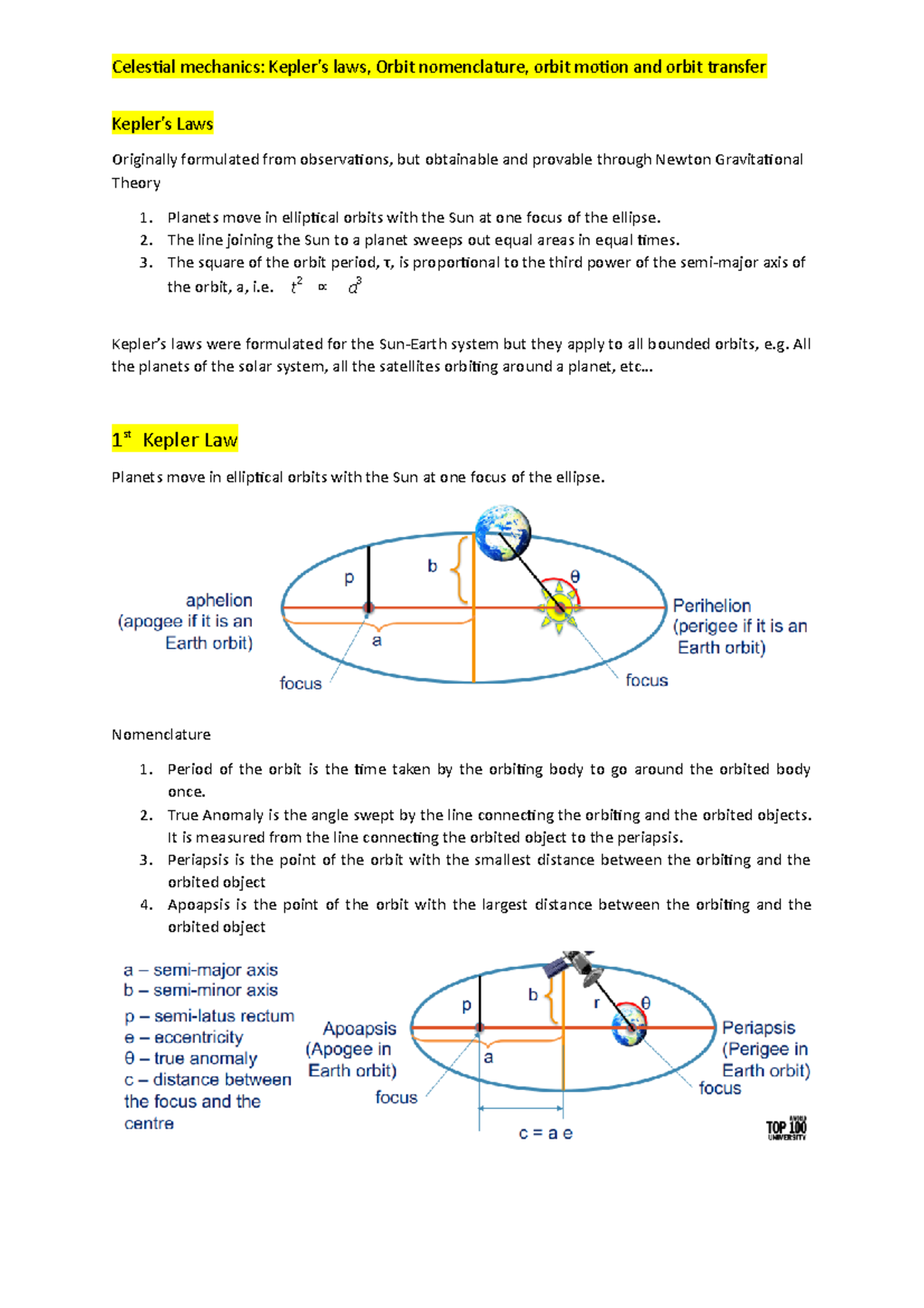 Lecture 20- Notes - Kepler’s Laws Originally formulated from ...