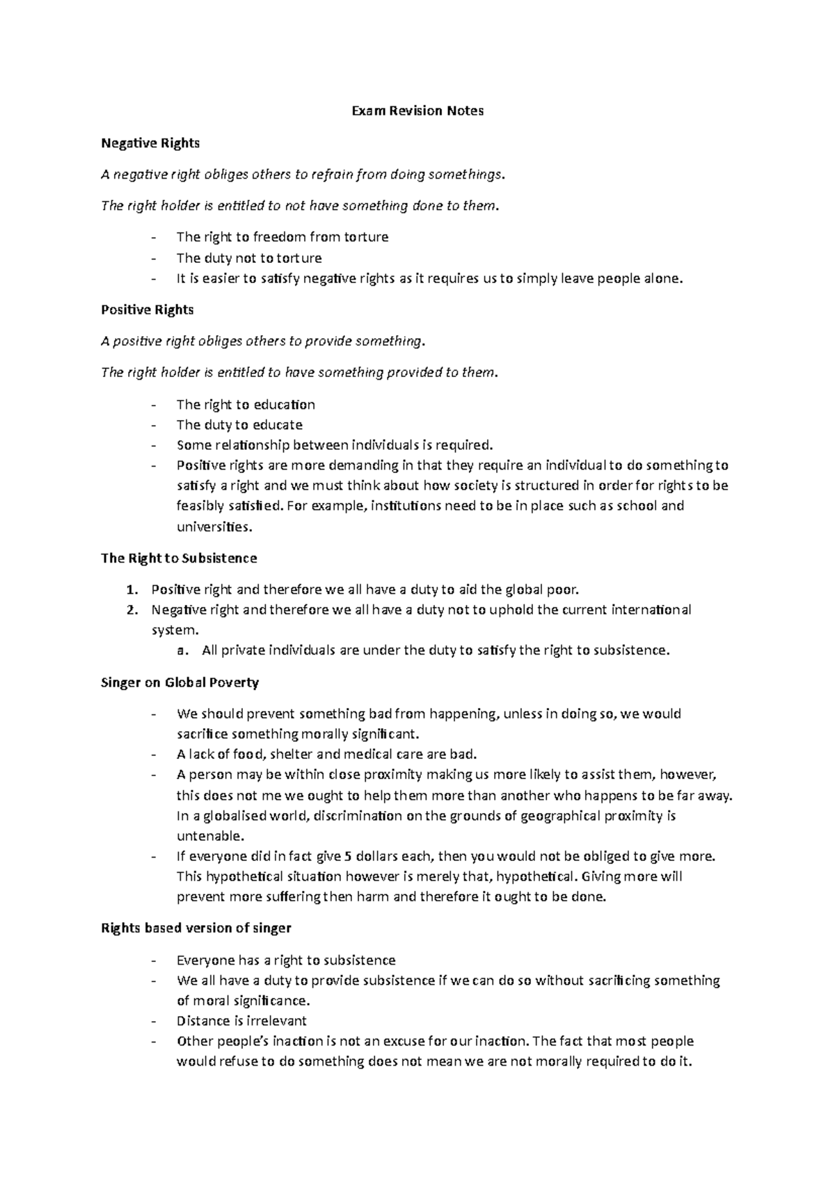Revision human rights - Exam Revision Notes Negative Rights A negative ...