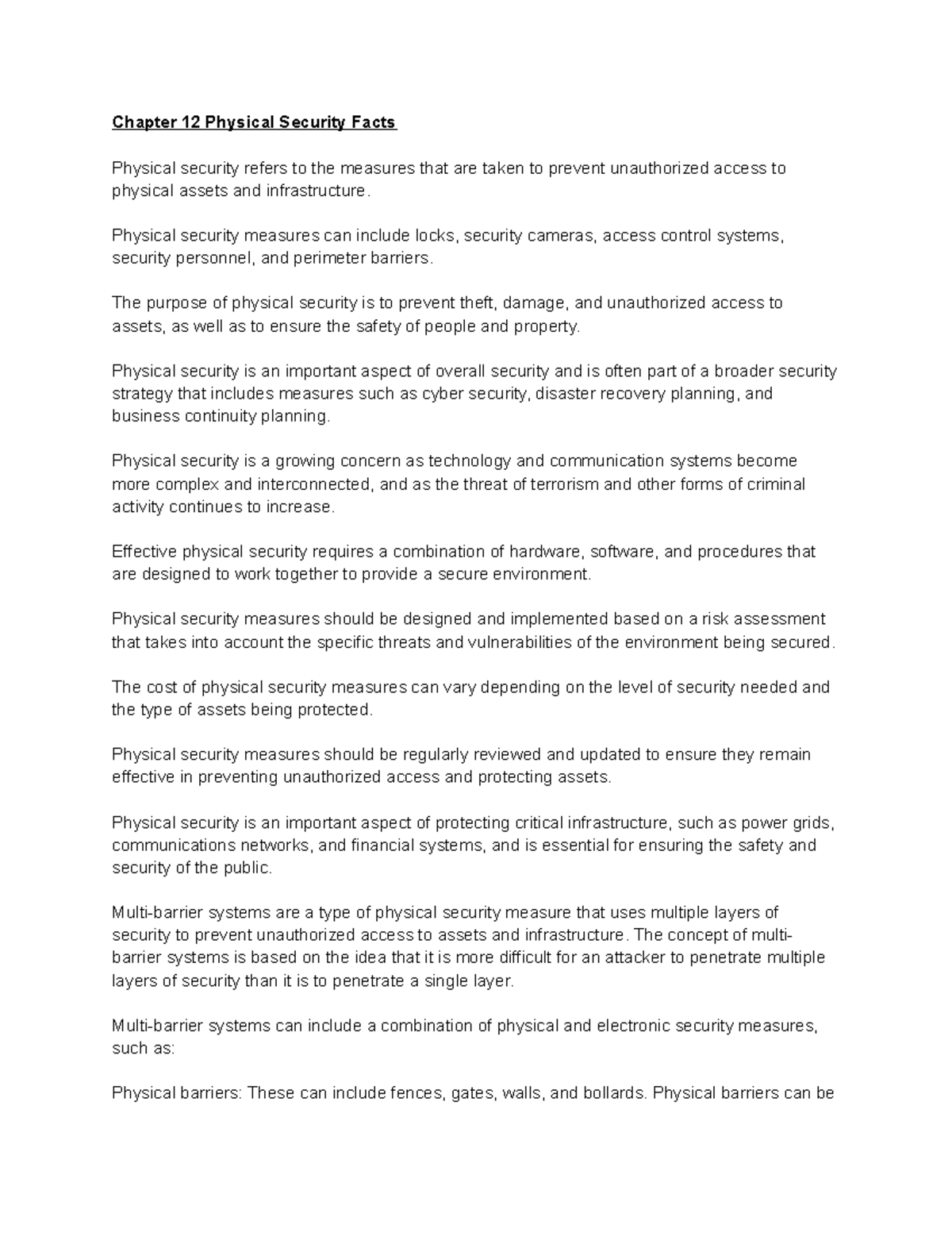 Chapter 12 Physical Security Facts - Physical security measures can ...