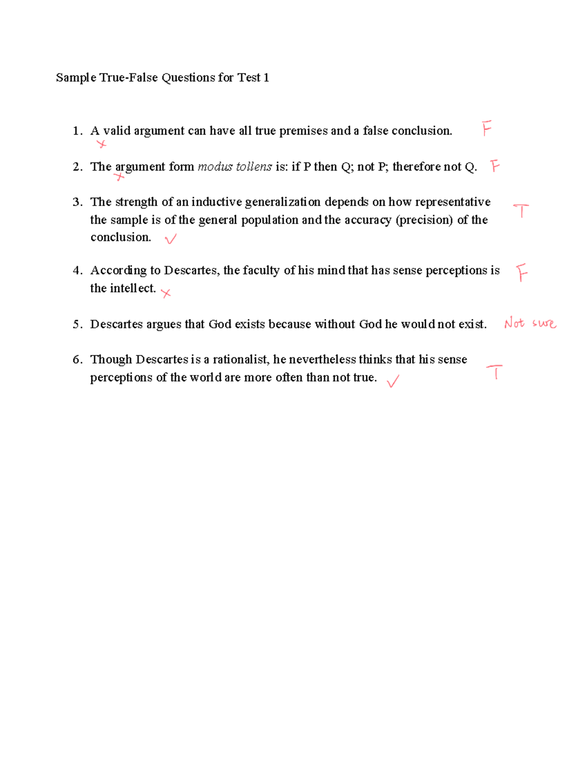 Sample T F questions test 1 - Sample True-False Questions for Test 1 A ...
