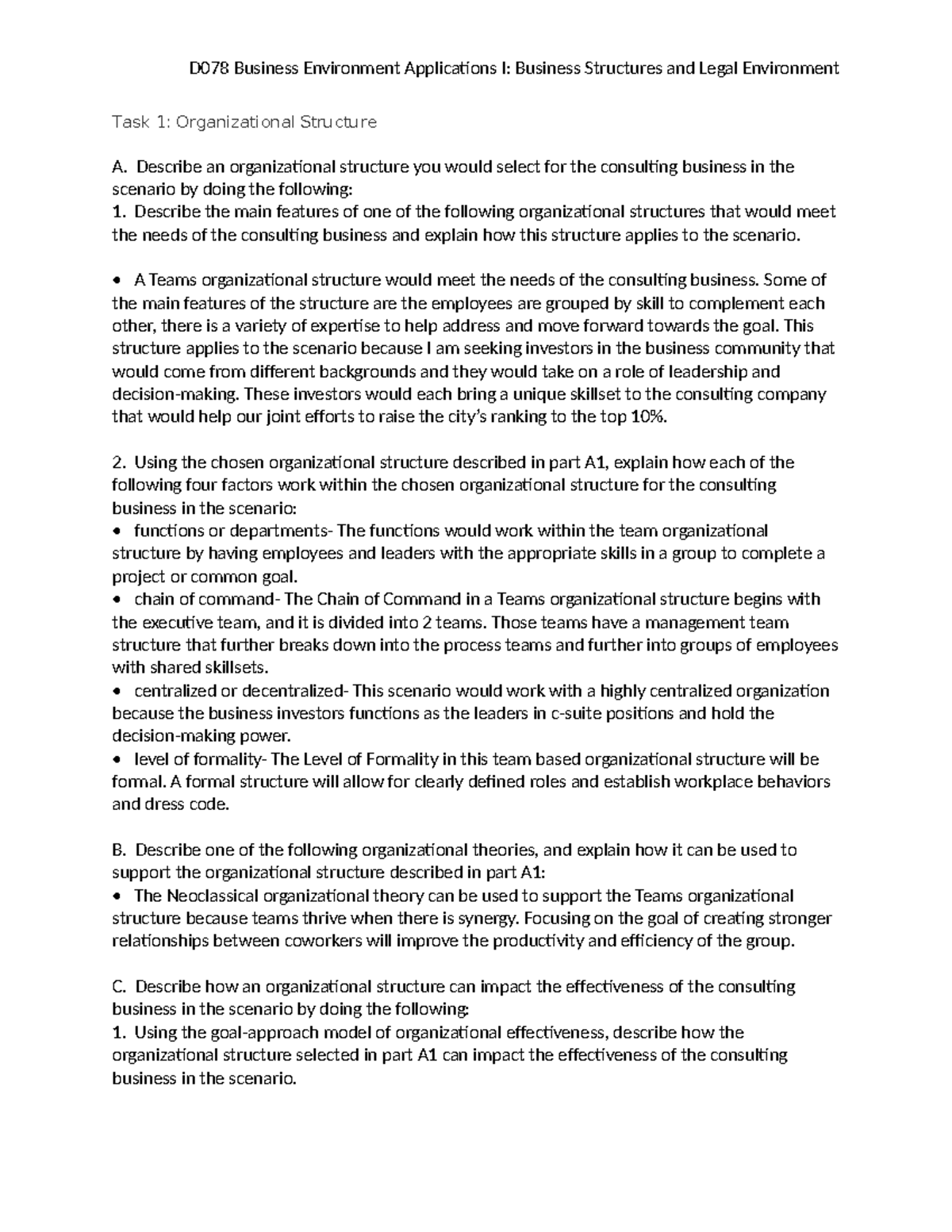 D078- Task 1 - Passed- Task 1 - D078 Business Environment Applications ...