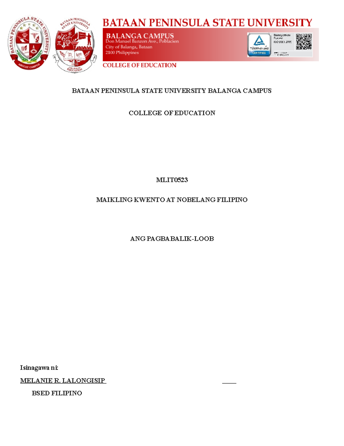 Maikling kwento - BATAAN PENINSULA STATE UNIVERSITY BALANGA CAMPUS ...